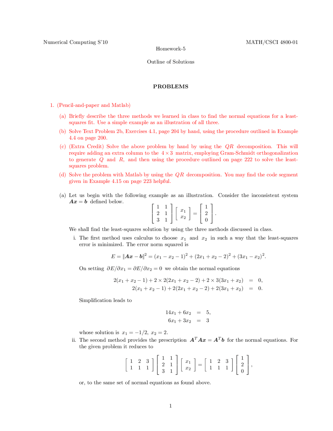 Homework 5 Questions With Solutions Numerical Computing Math 4800
