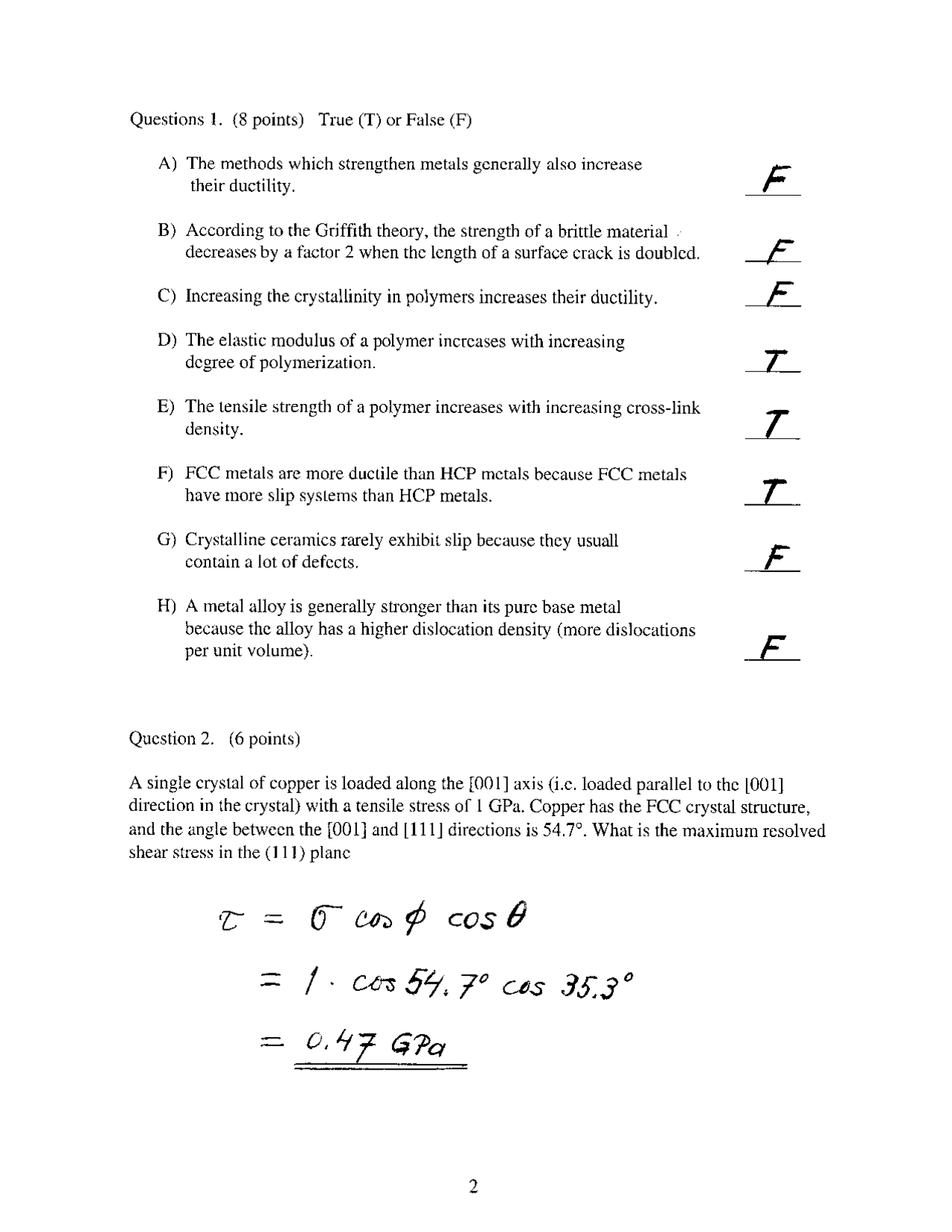 Midterm Exam Questions With Solutions Materials Science For Engineering Engr 1600 Exams