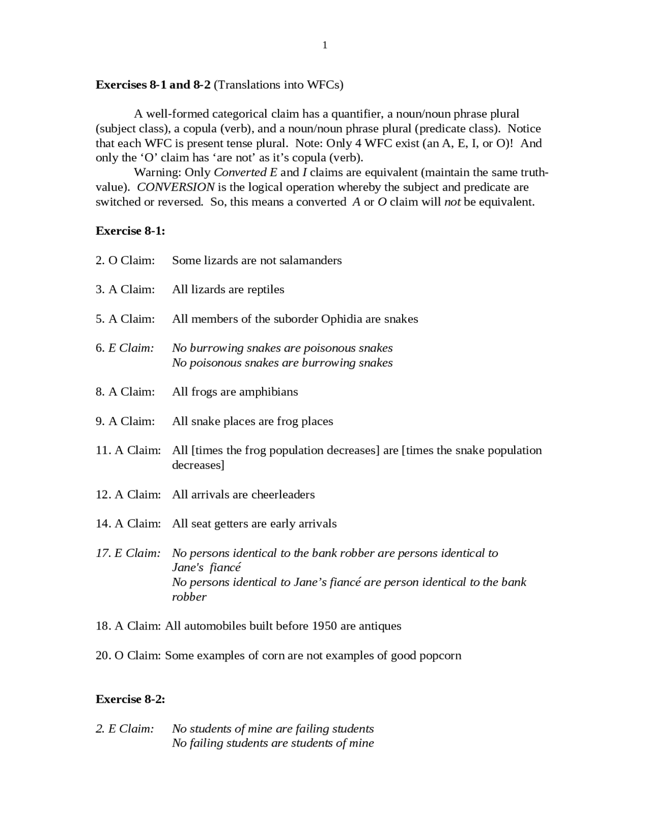 Translations into Well-Formed Categorical Claim - Solved Exercises ...