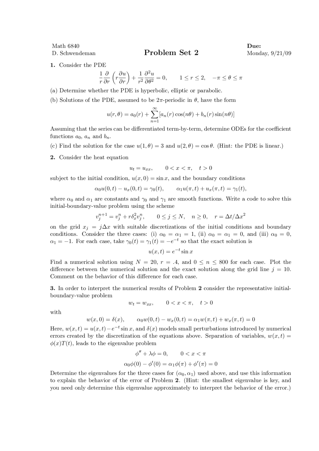 Solved Problem Set 2 Numerical Solution Of Partial Differential Equations Math 6840 Docsity 