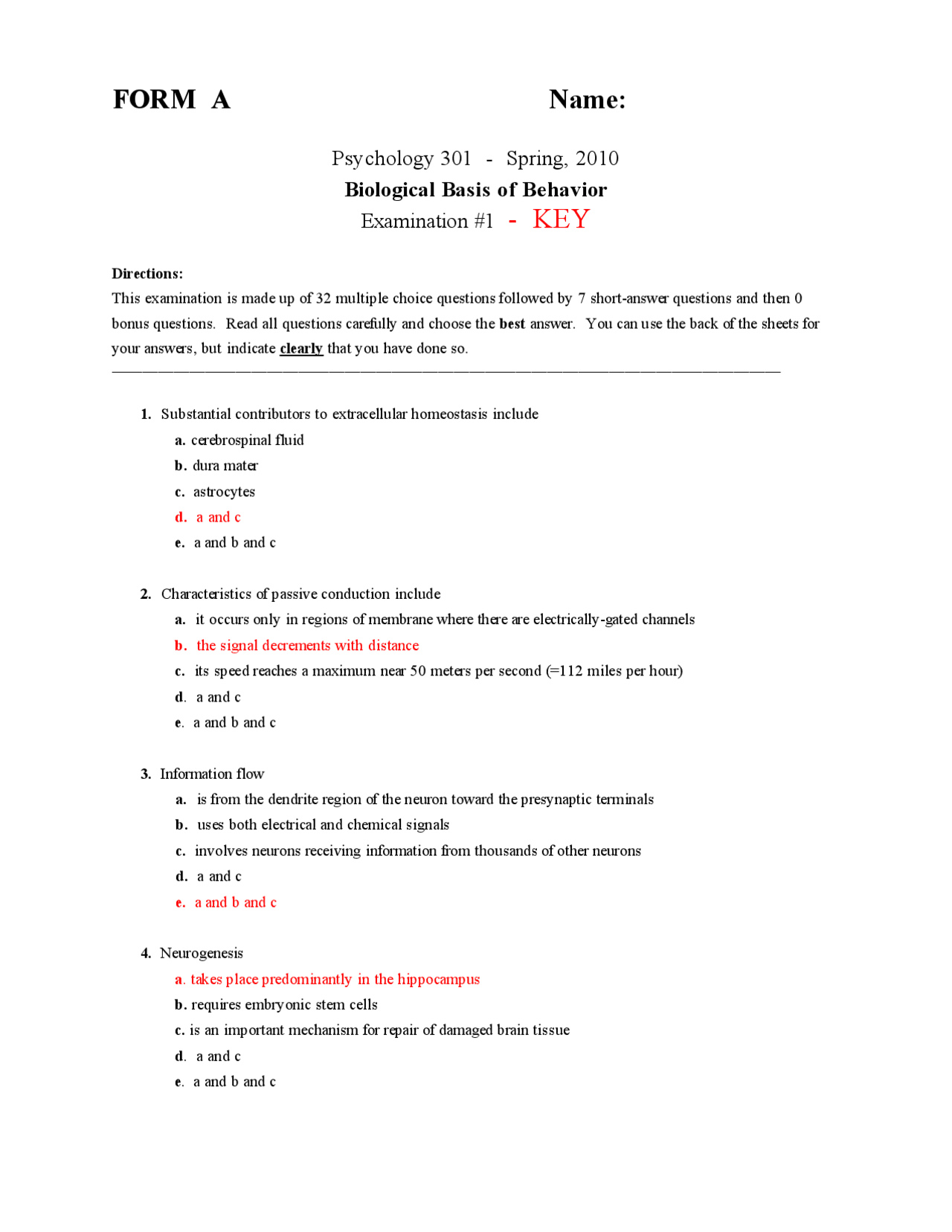 Resolution For Exam 1 Psychology Spring 2010 Psyc 301 Docsity