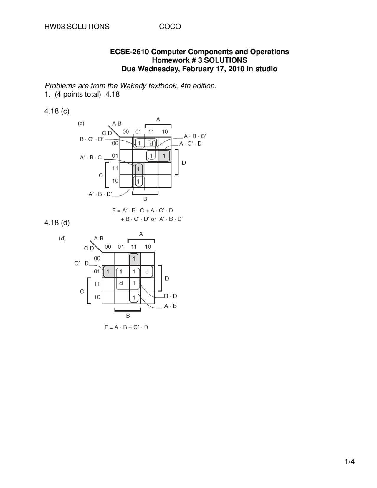 Solutions to Homework 3 in ECSE-2610: Computer Components and Operations | Assignments ...