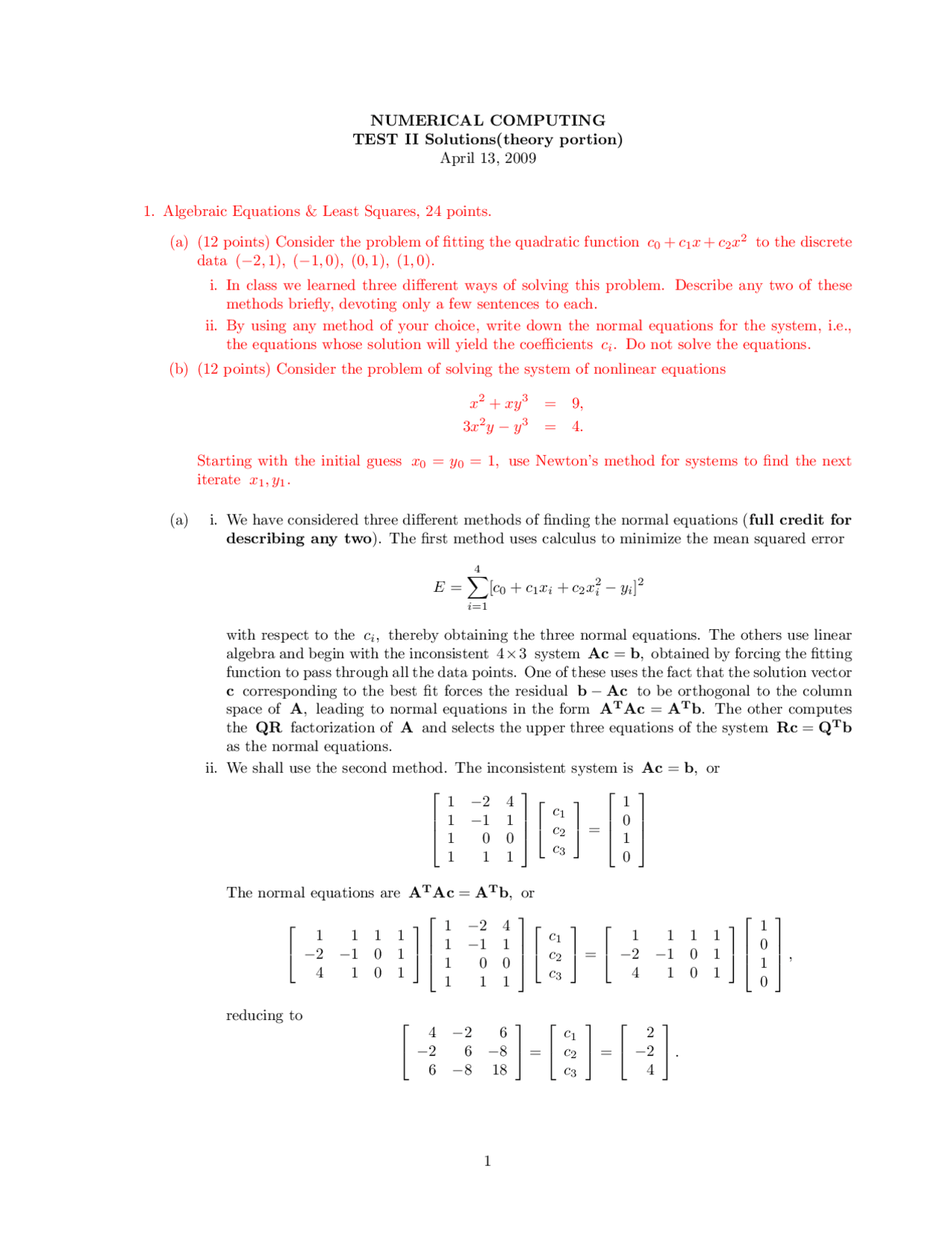 Past Test 2 With Solutions Numerical Computing Math 4800 Exams