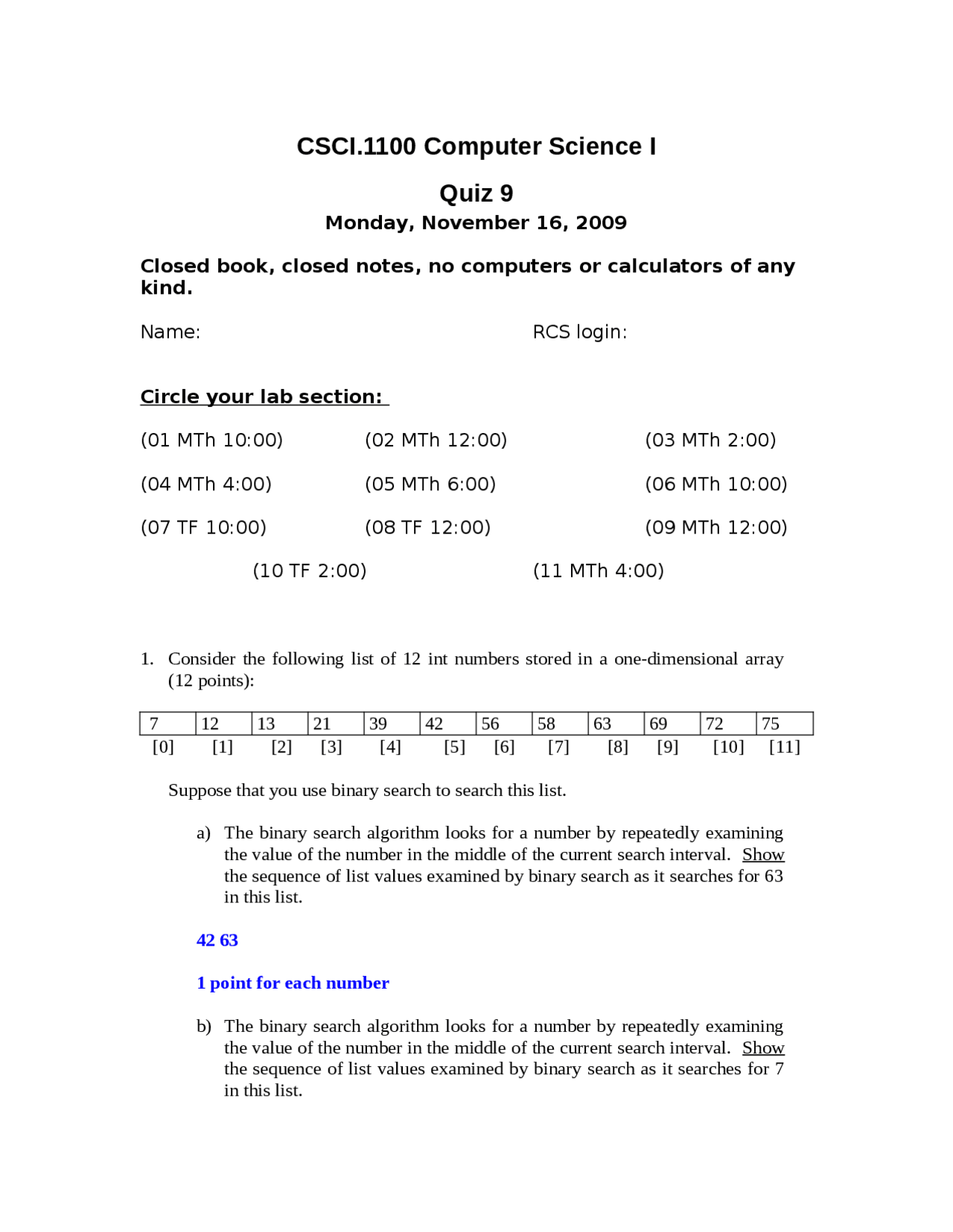 2 Solved Problems On Algorithmic Performance Quiz Csci 1100 Docsity