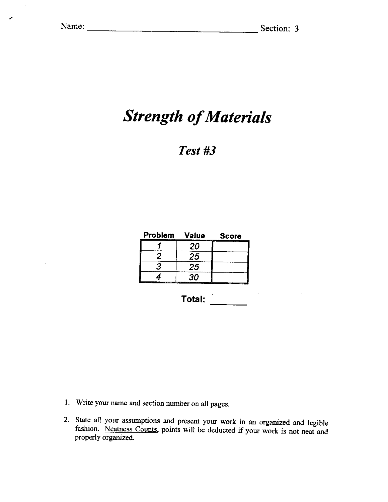 Strength Of Materials Exam 3 For Engineers Engr 2530 Docsity