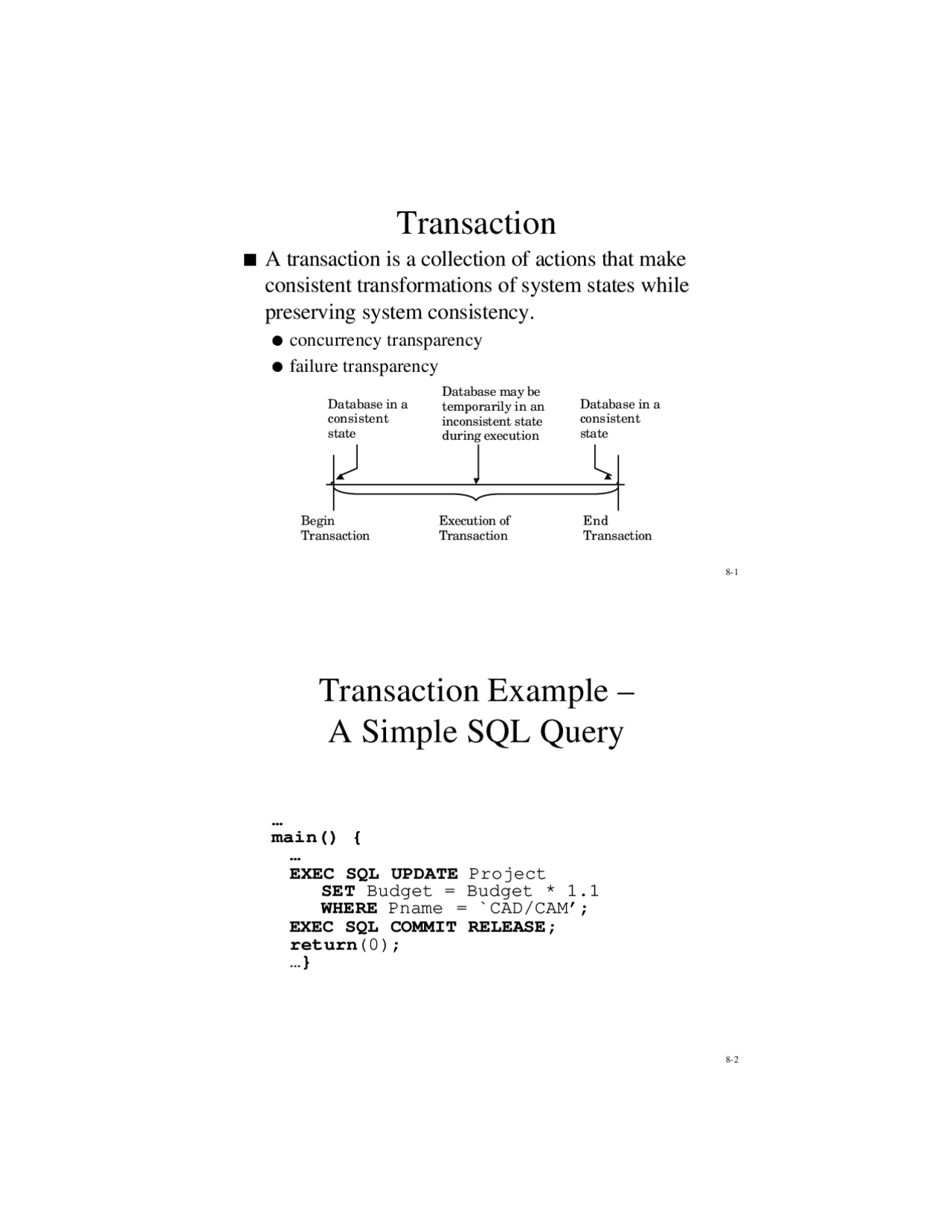 Transaction Introduction To Database Systems Lecture 08 Slides Computer Science Docsity