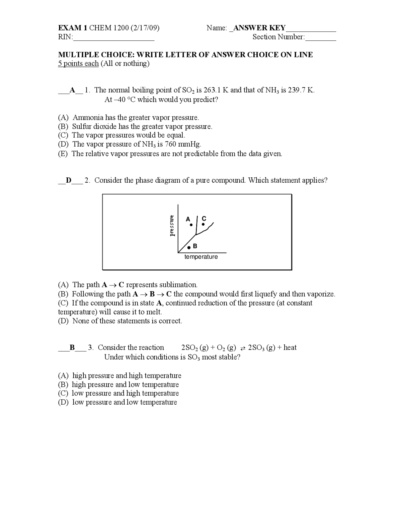 Questions With Solution Chemistry Ii Exam 1 Chem 1200 Docsity