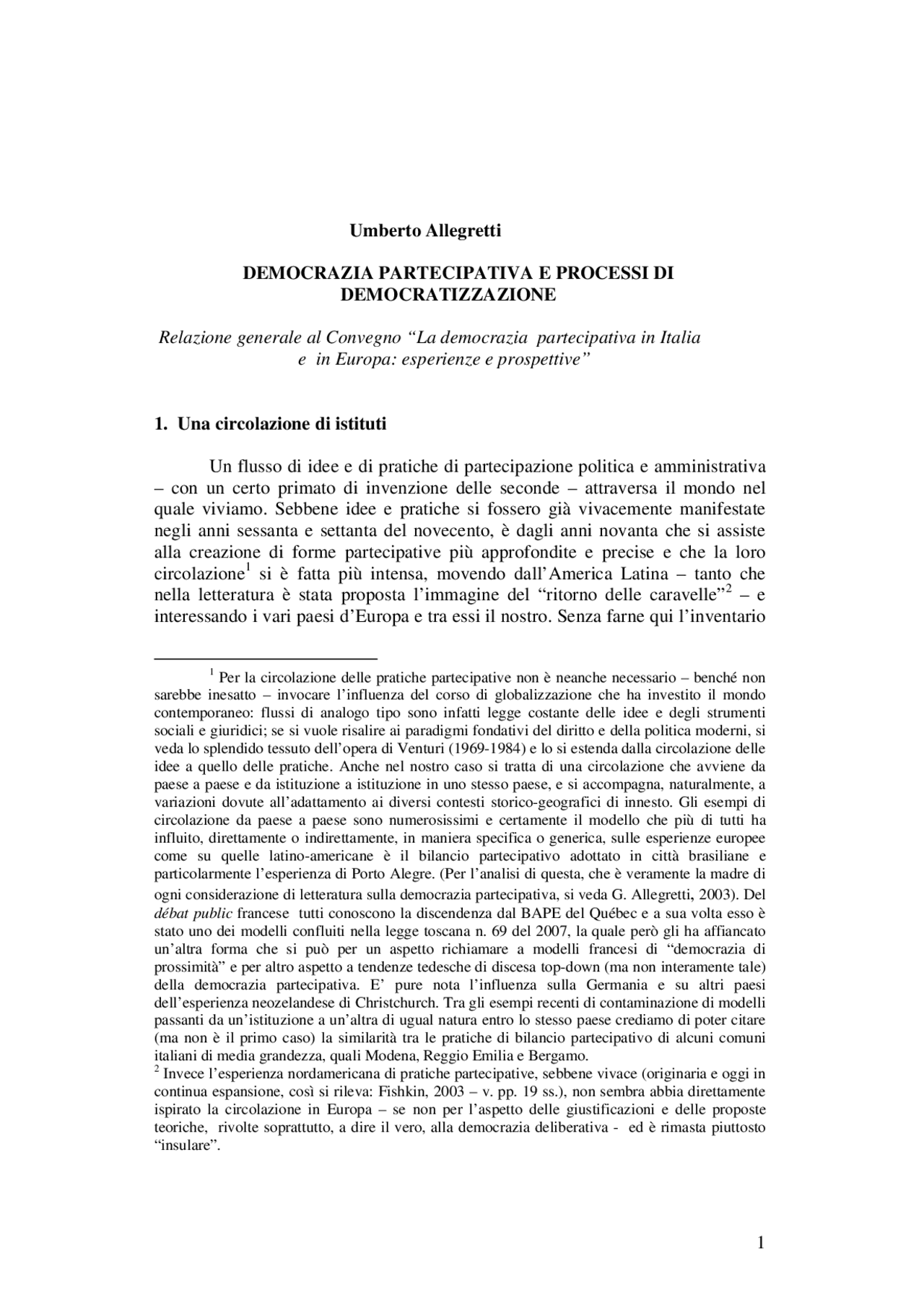 Allegretti Democrazia Partecipativa Appunti Di Diritto Costituzionale