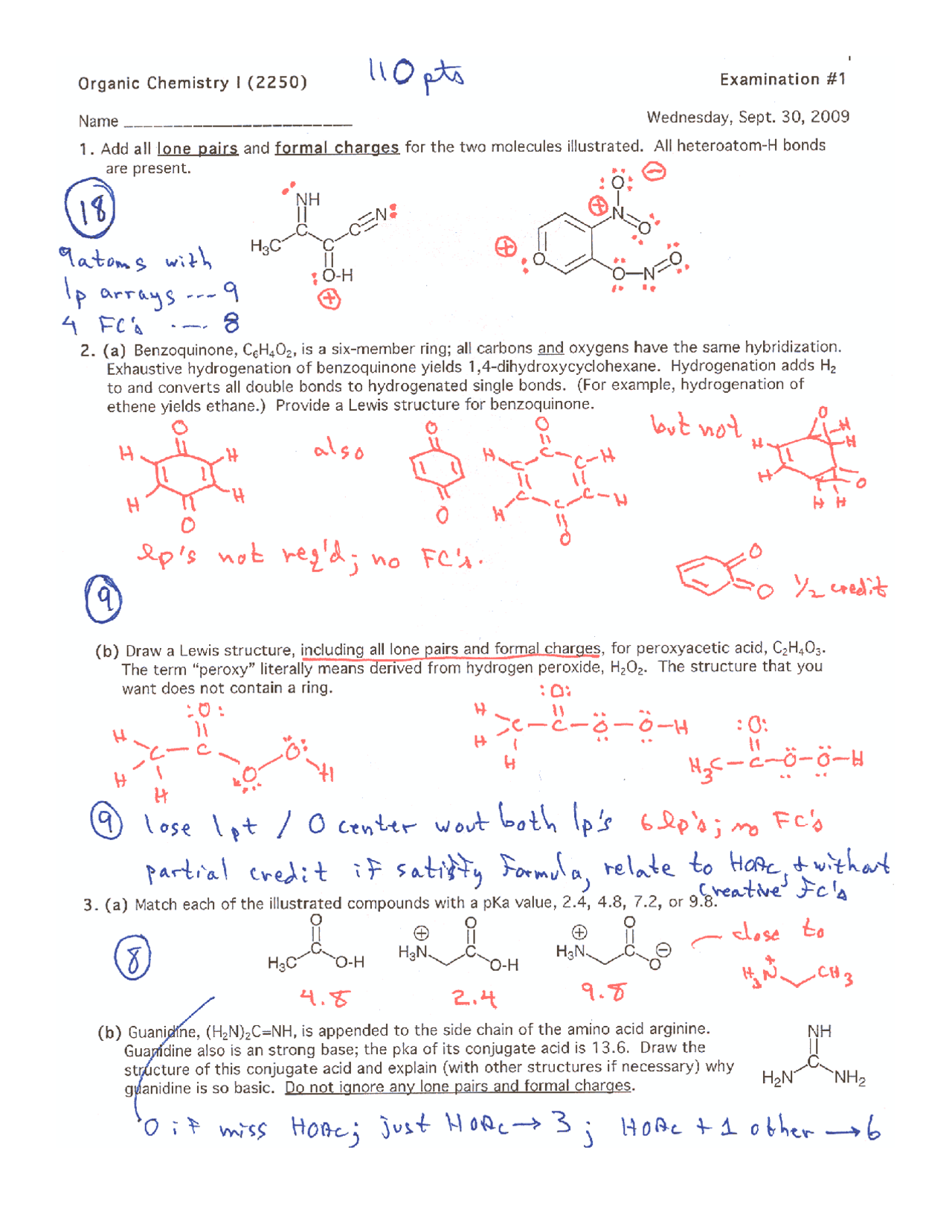 Organic Chemistry I Exam 1 Solved Fall 2009 Chem 2250 Docsity
