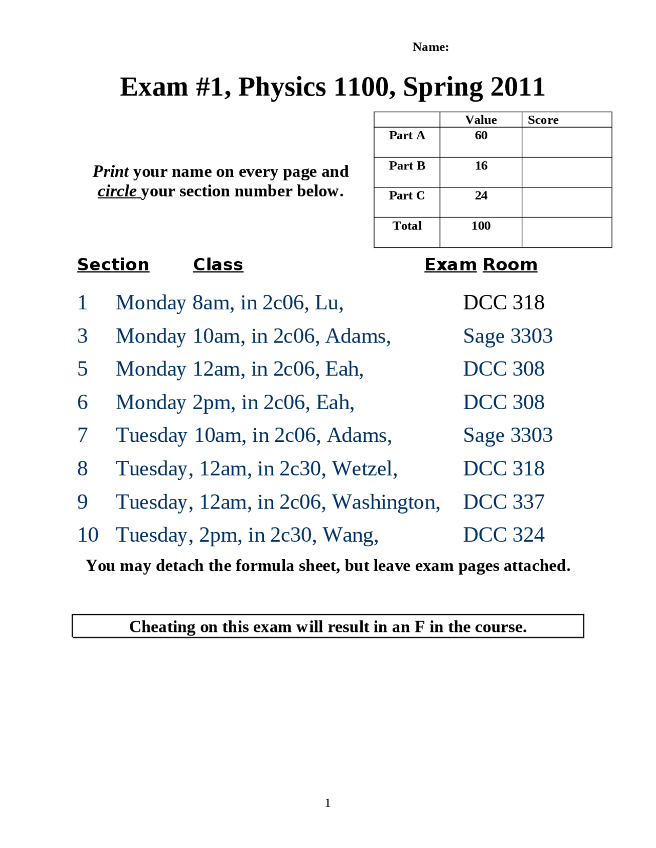 Past Paper Questions Physics I Fall 2011 Phys 1100 Docsity