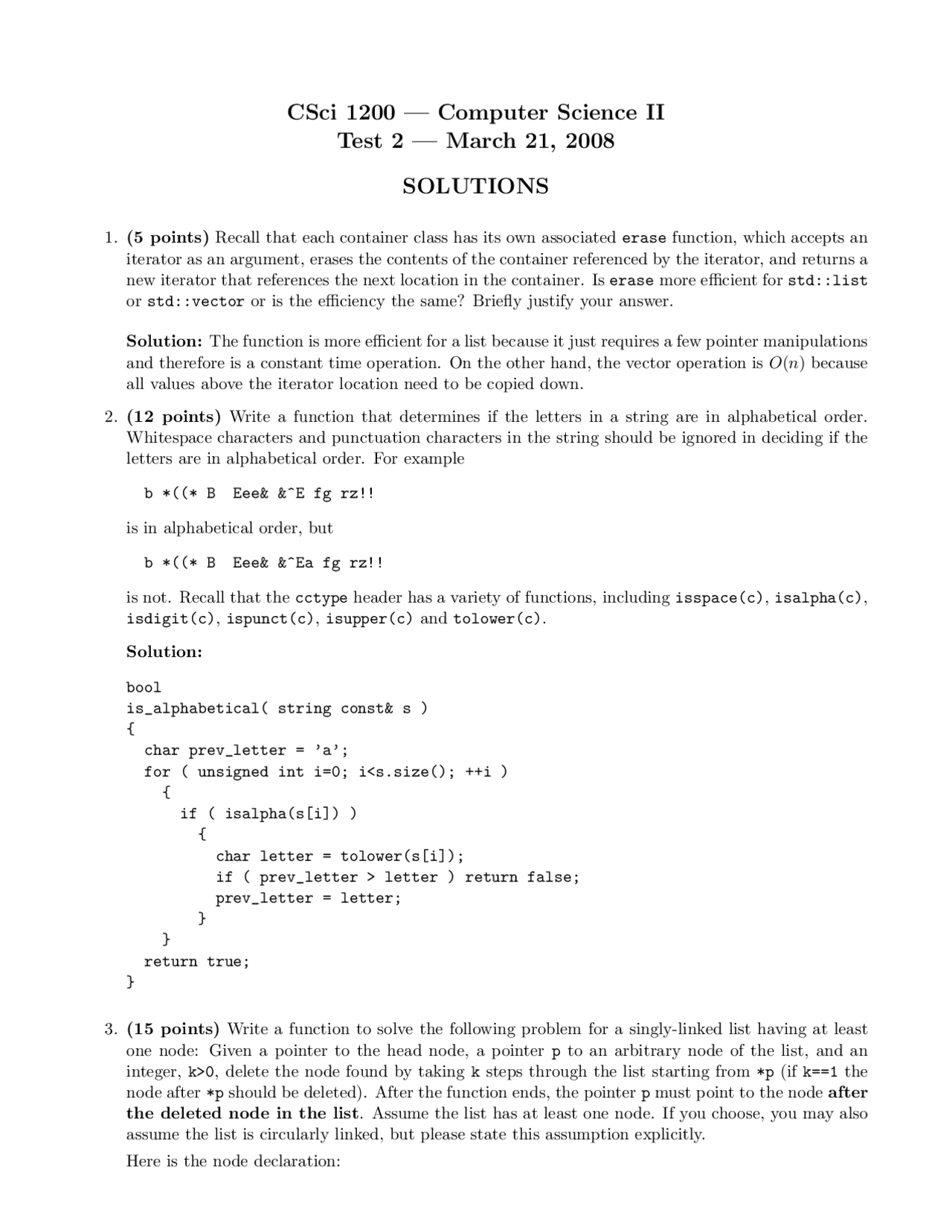 Exam 6 Questions With Solutions Computer Science Ii Csci 1200 Exams Data Structures And