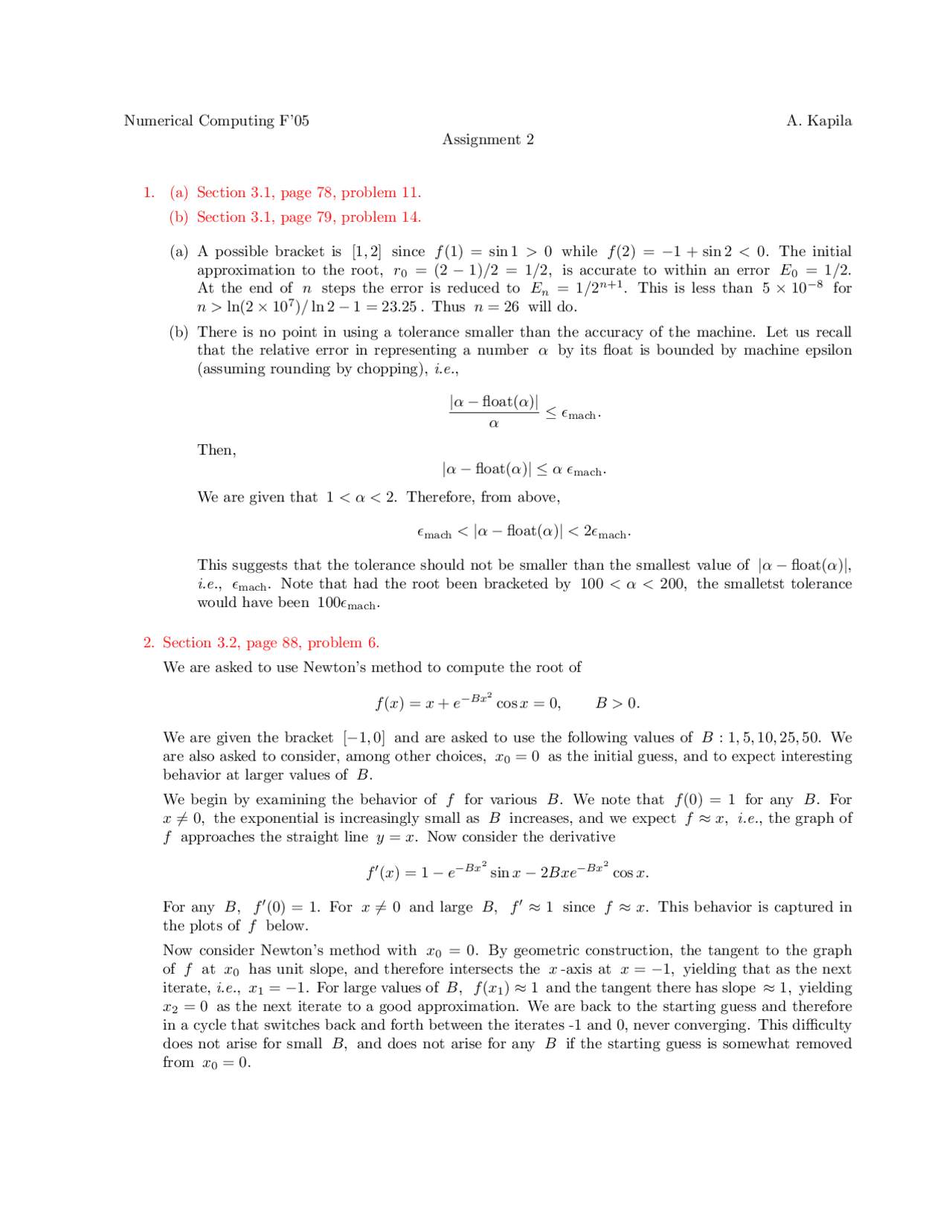 Study Guide for Assignment 2 | Numerical Computing | MATH 4800 - Docsity