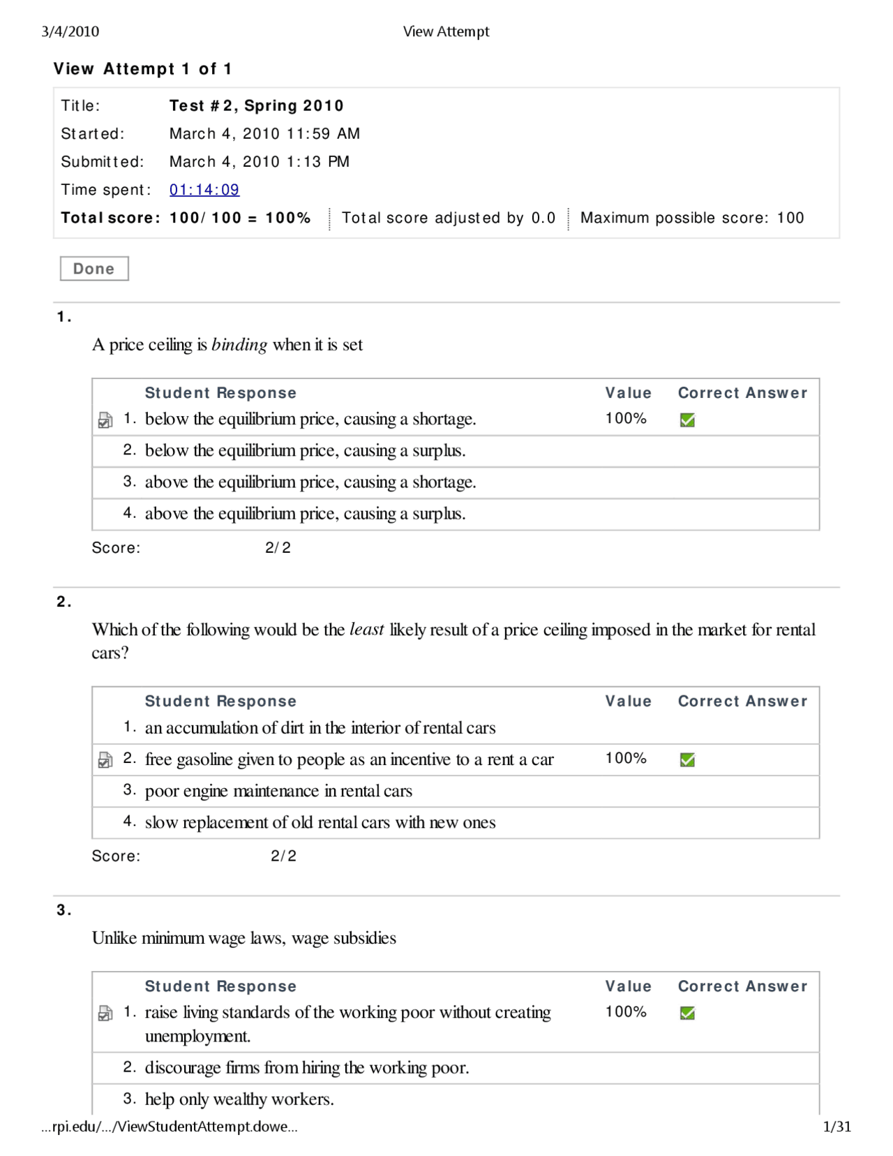 Exam 2 With Answers Introductory Economics Econ 1200 Docsity