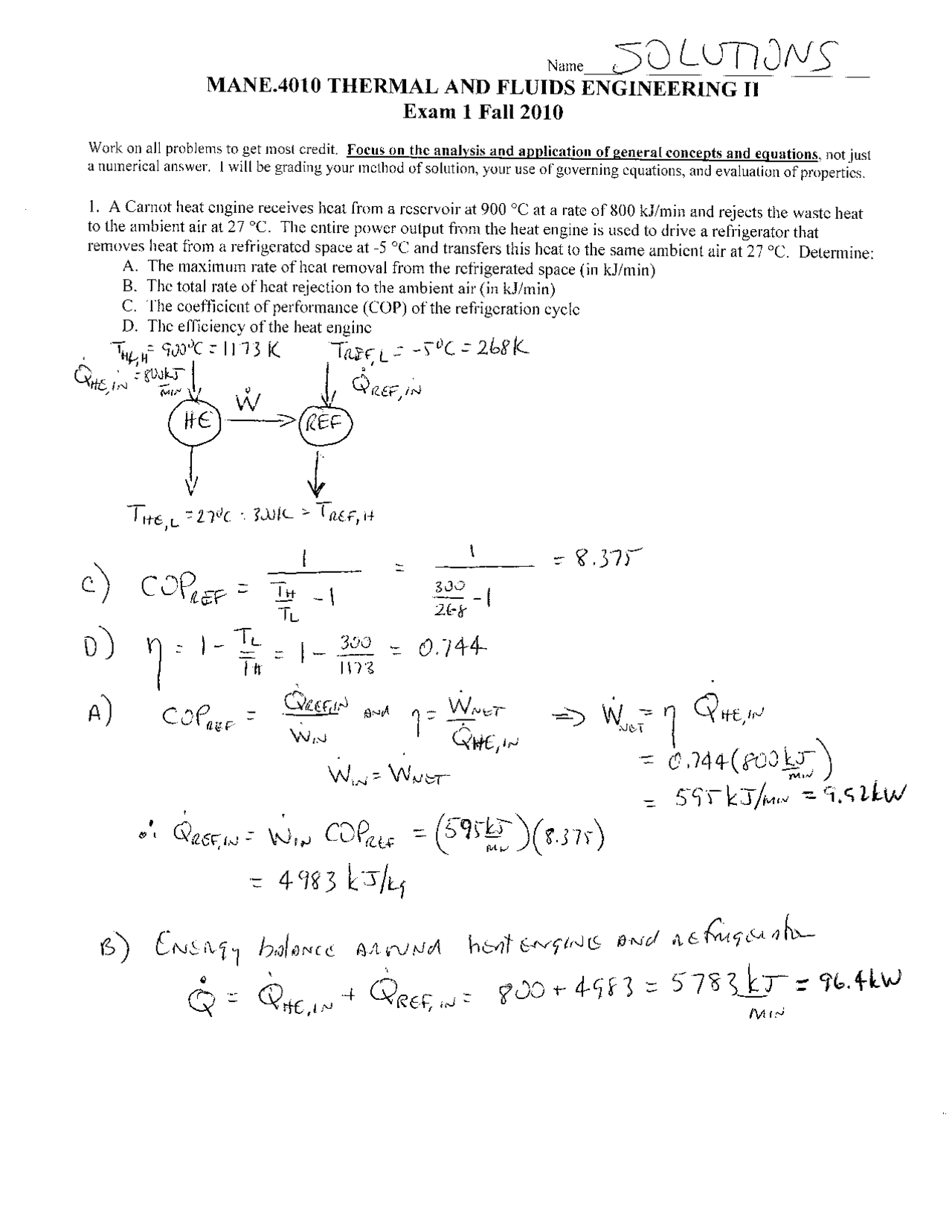 Solutions For Exam 1 Thermal And Fluids Engineering Ii Mane 4010