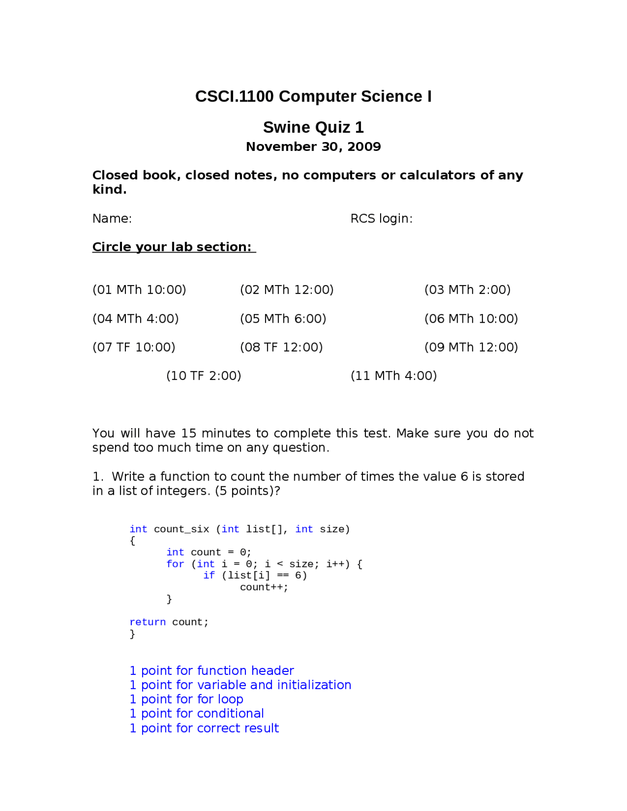 Quiz 1 Questions With Answers Computer Science I Csci 1100 Docsity