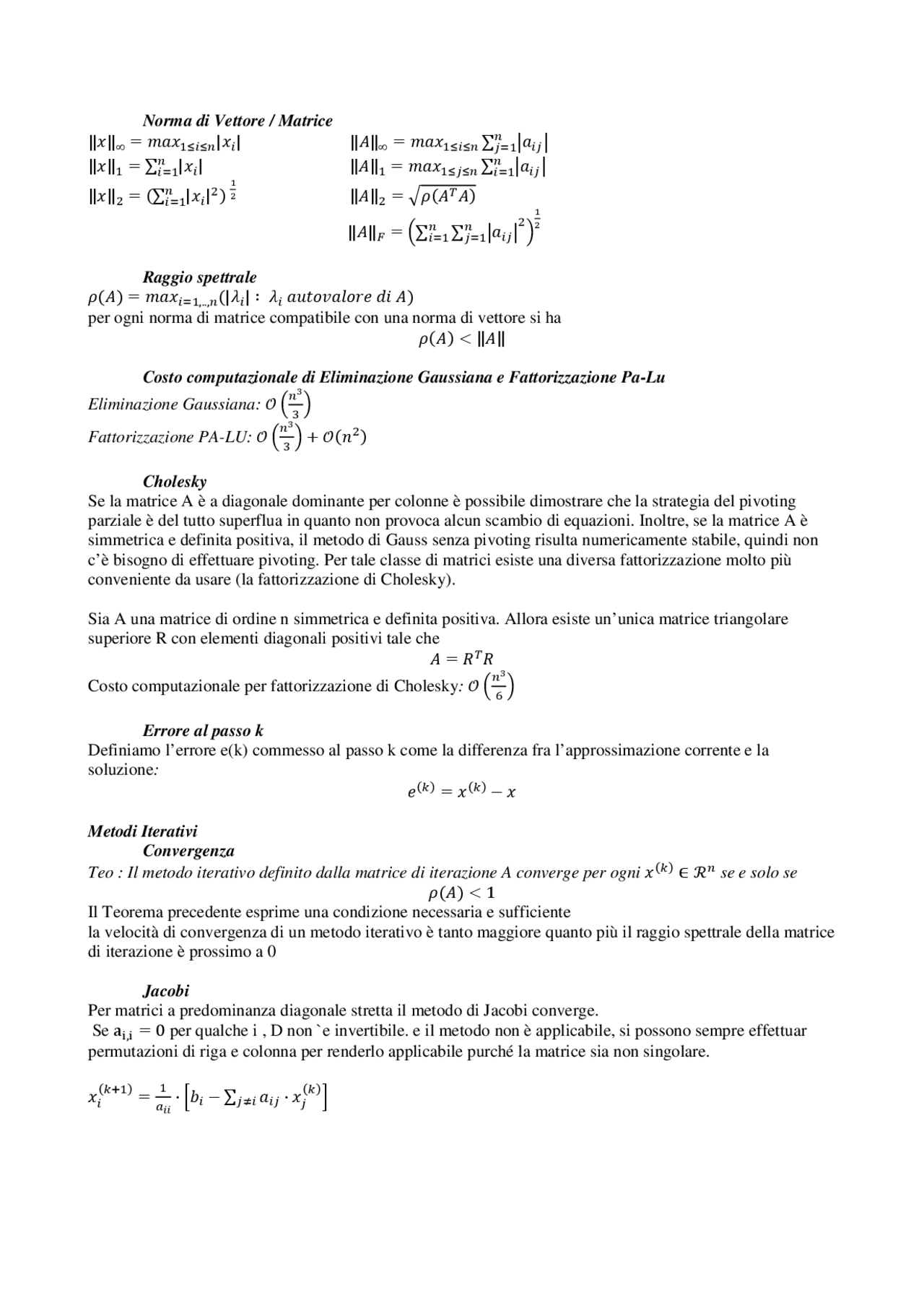 Teoria Calcolo Numerico Docsity
