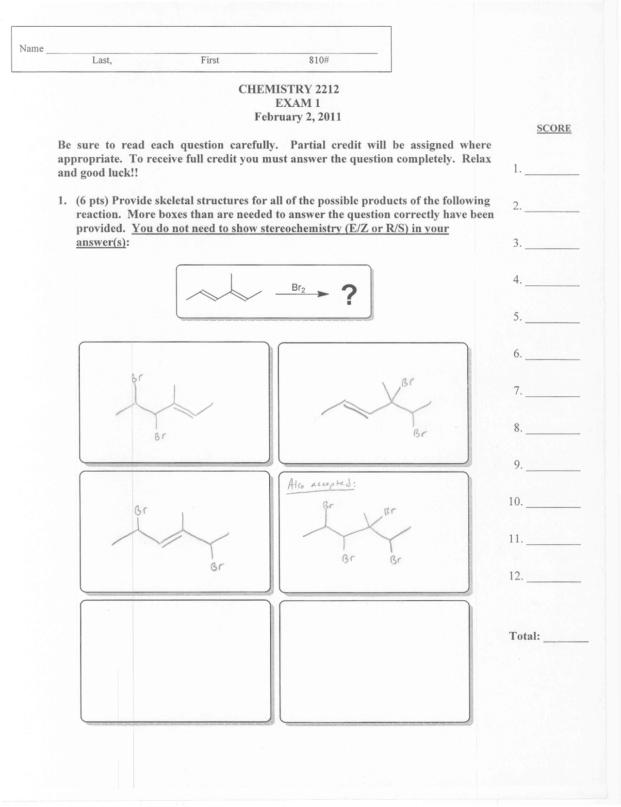 Modern Organic Chemistry II Exam 1 with Answers | CHEM 2212 - Docsity