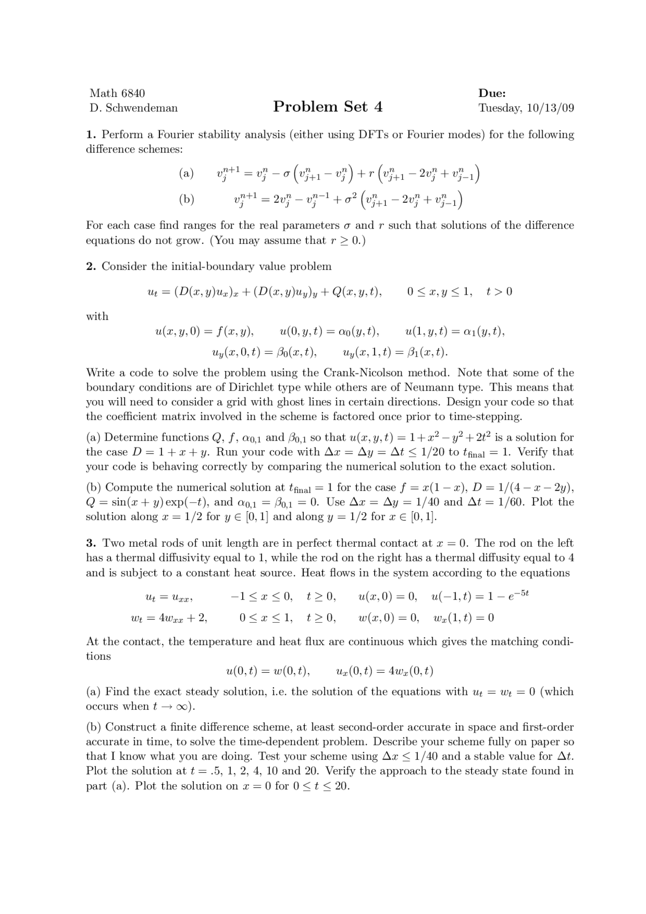 Numerical Solution Of Partial Differential Equations Solved Problem Set 4 Math 6840