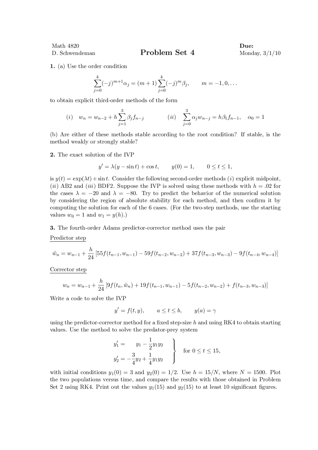 Problem Set 4 With Answers Numerical Methods For Differential 1665