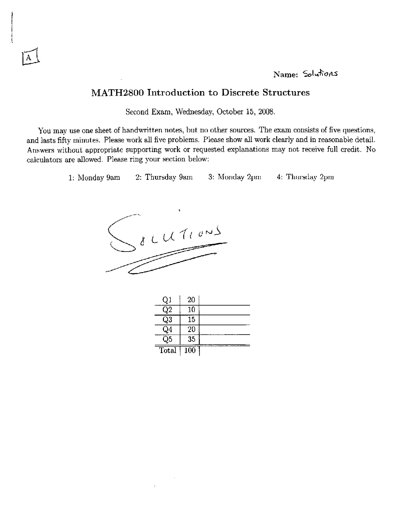 Introduction to Discrete Mathematics - Exam #2 Problems with Solution ...