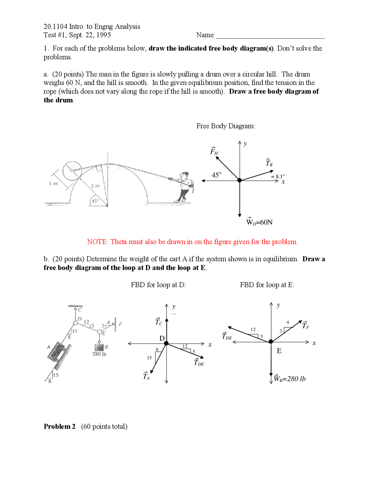 Problems Of Engineering Analysis Exam 1 Engr 1100 Docsity