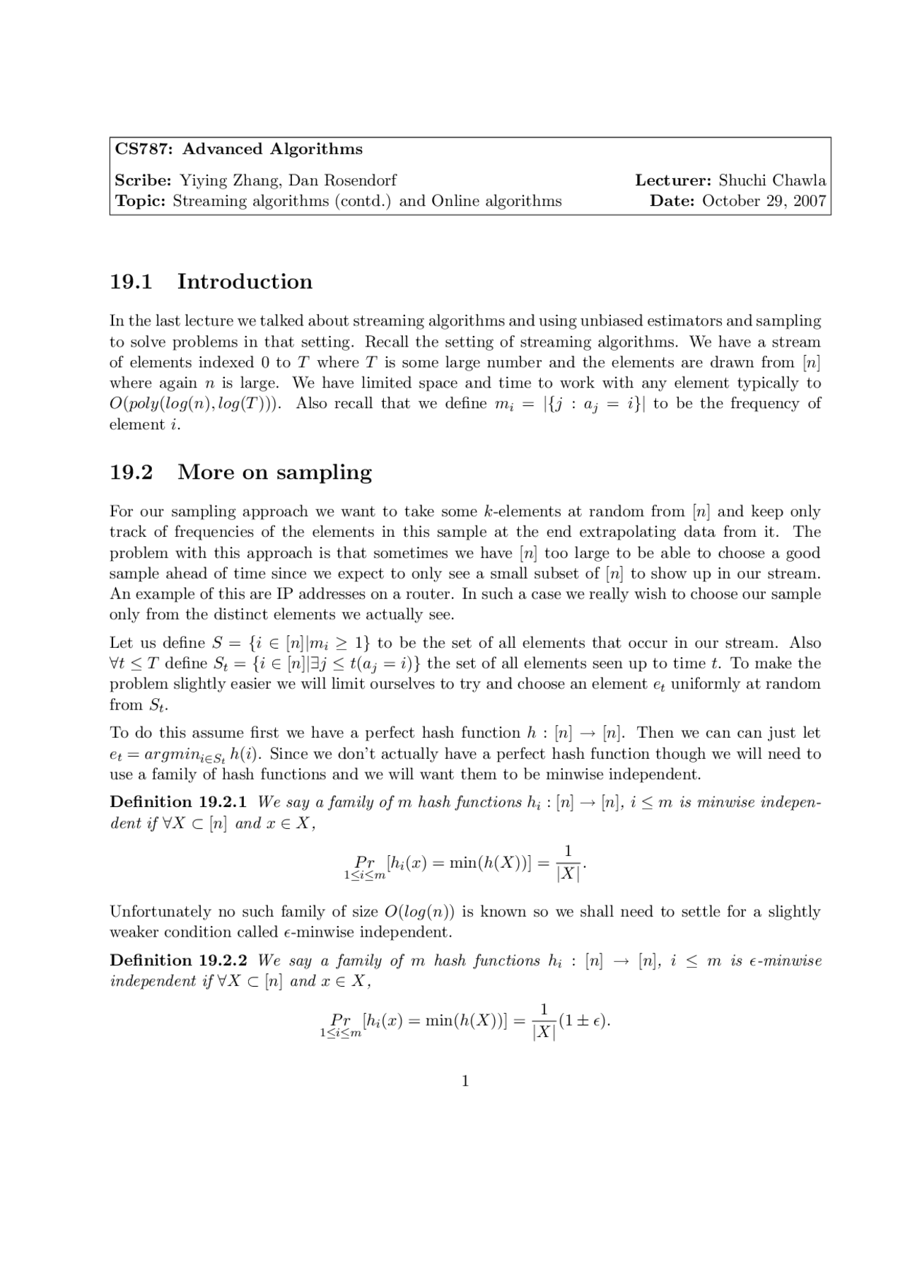 Streaming Algorithms and Online Algorithms-Advanced Algorithms-Lecture ... Streaming Algorithms and Online Algorithms-Advanced Algorithms-Lecture ...