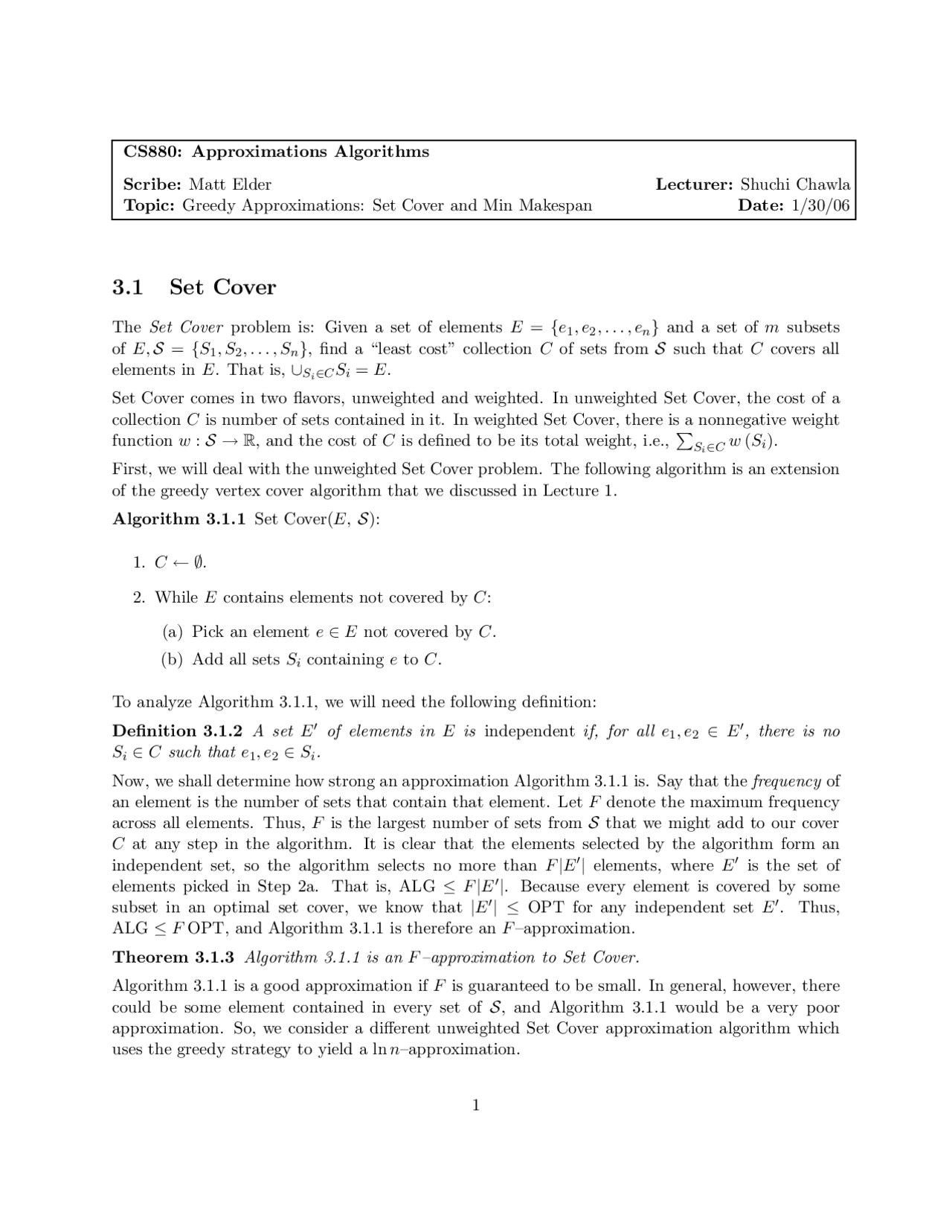 Greedy Approximations Approximations Algorithms Lecture 03 Notes 8916