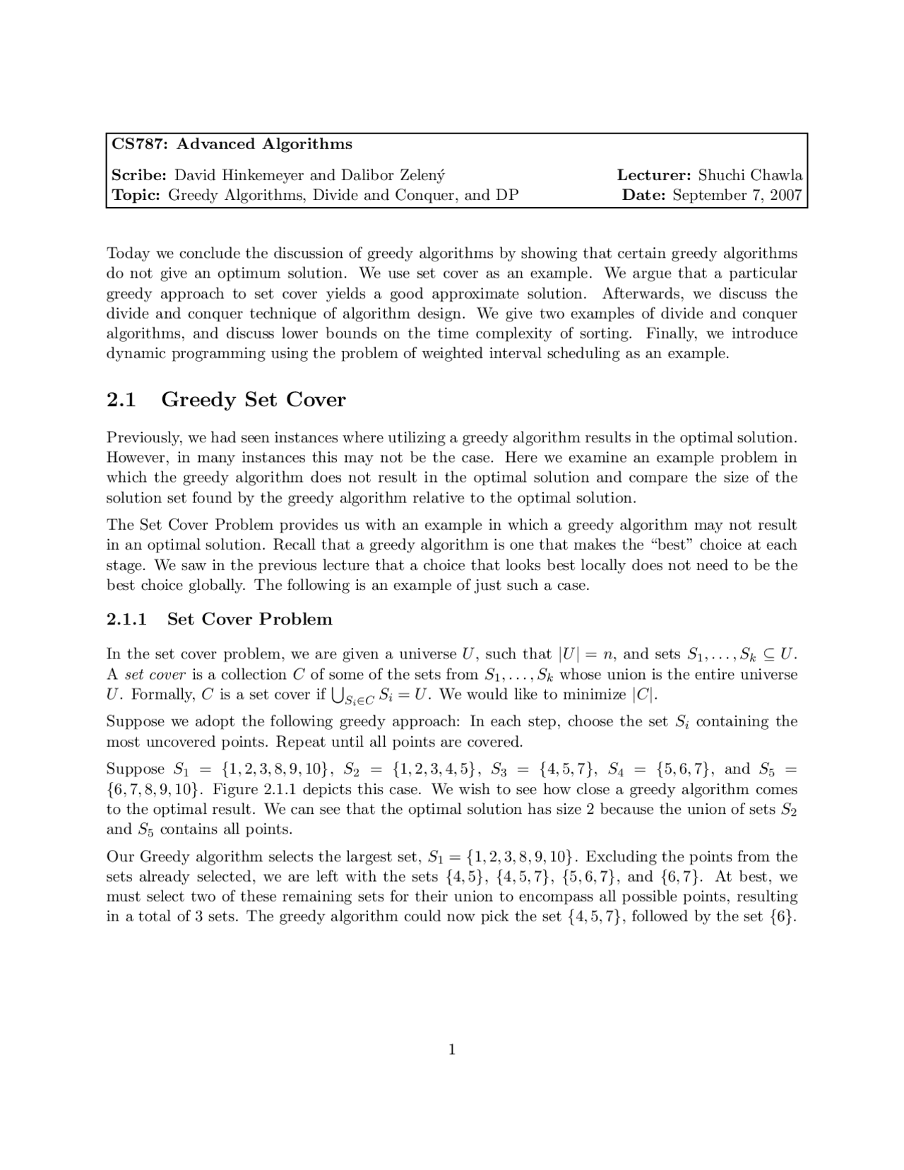 Greedy Algorithms Advanced Algorithms Lecture 02 Notes Computer Science