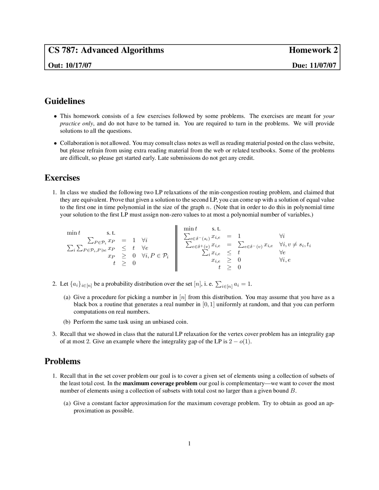 Min Congestion Routing Problem Advanced Algorithms Home Work 02