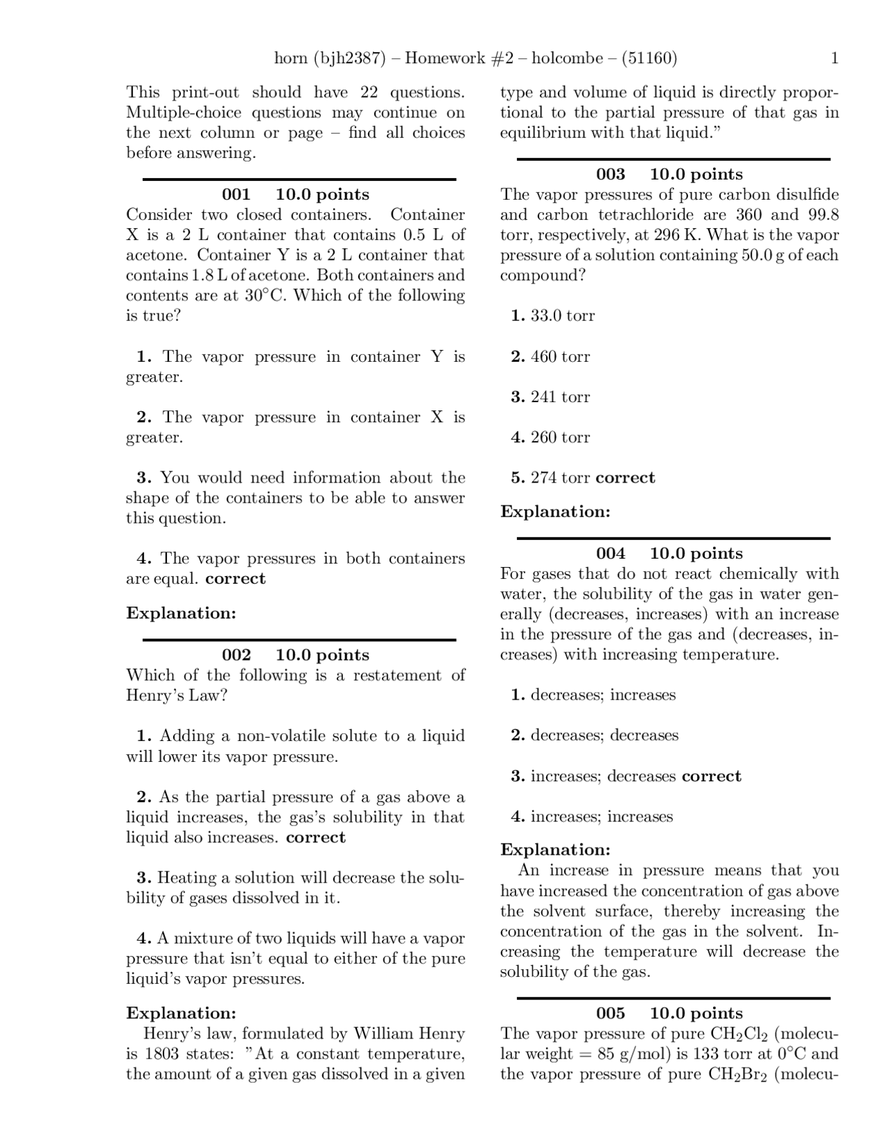 Homework 2 With Solutions Principles Of Chemistry Ii Ch 302 Docsity