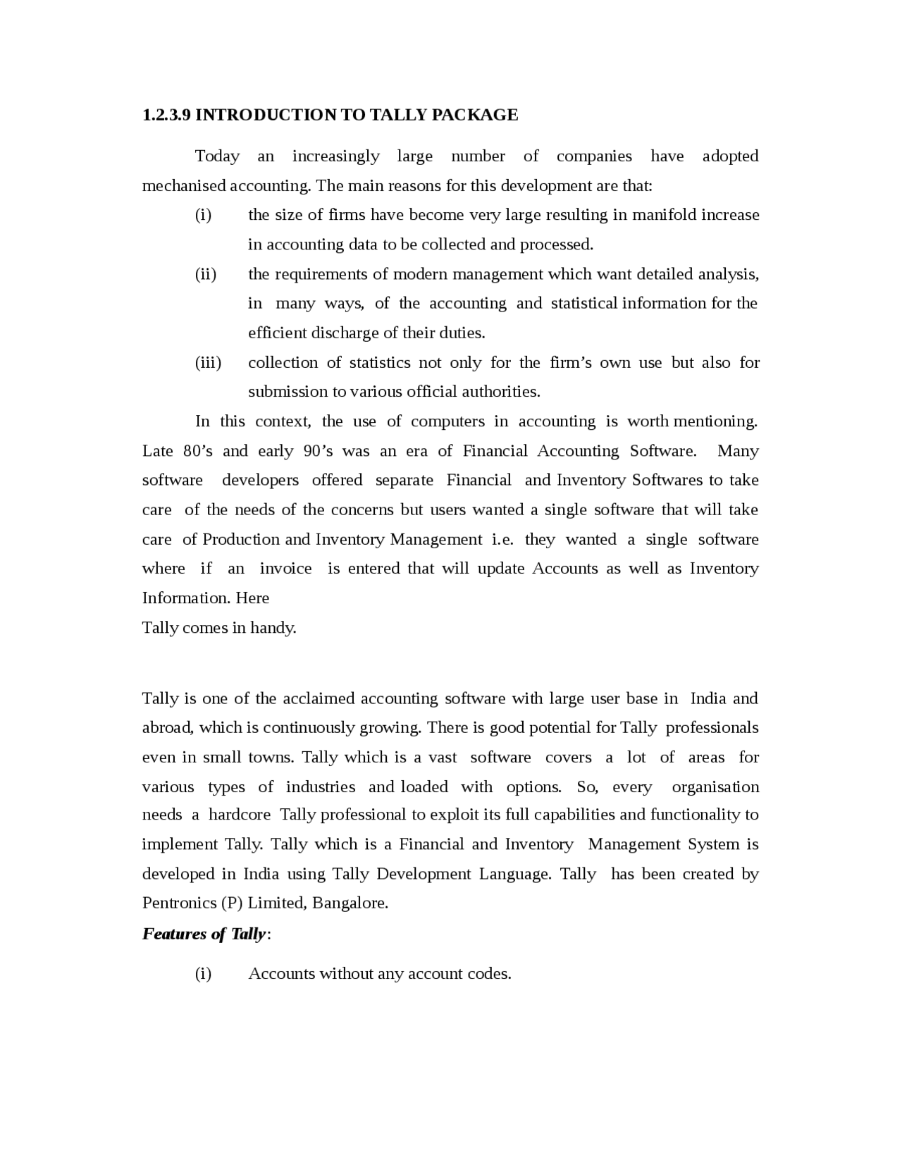 Accounting For Managers Introduction To Tally Package Notes