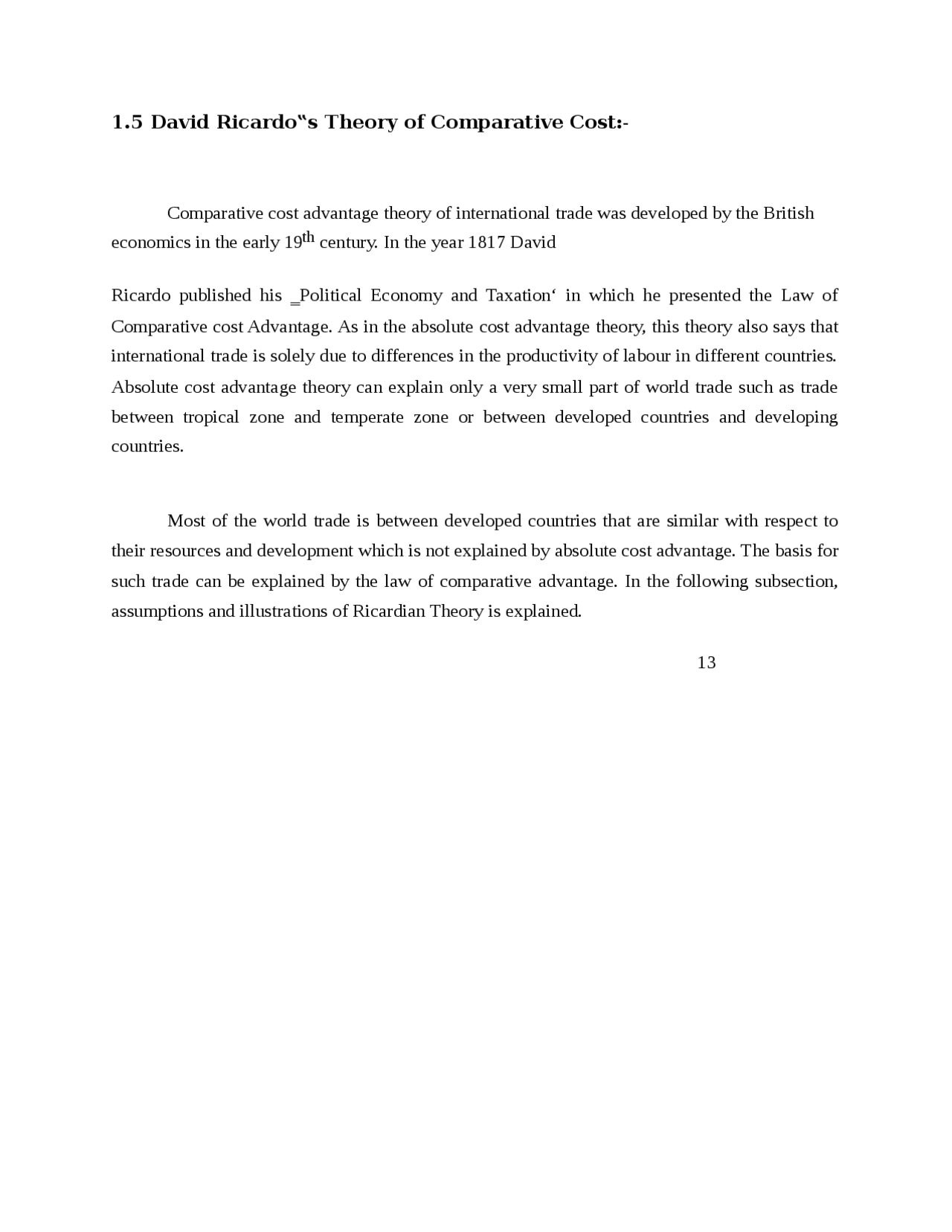 Foreign Trade And Policy - David Ricardo?s Theory of Comparative Cost ...