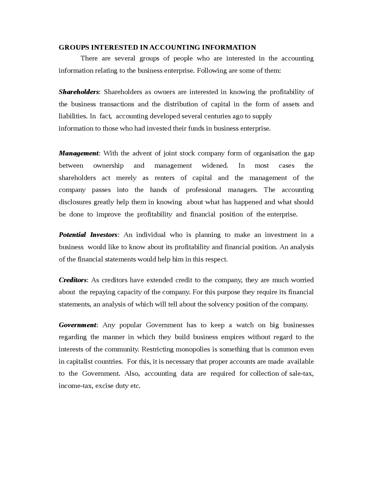 Accounting For Managers Accounting Info For Groups Notes Finance