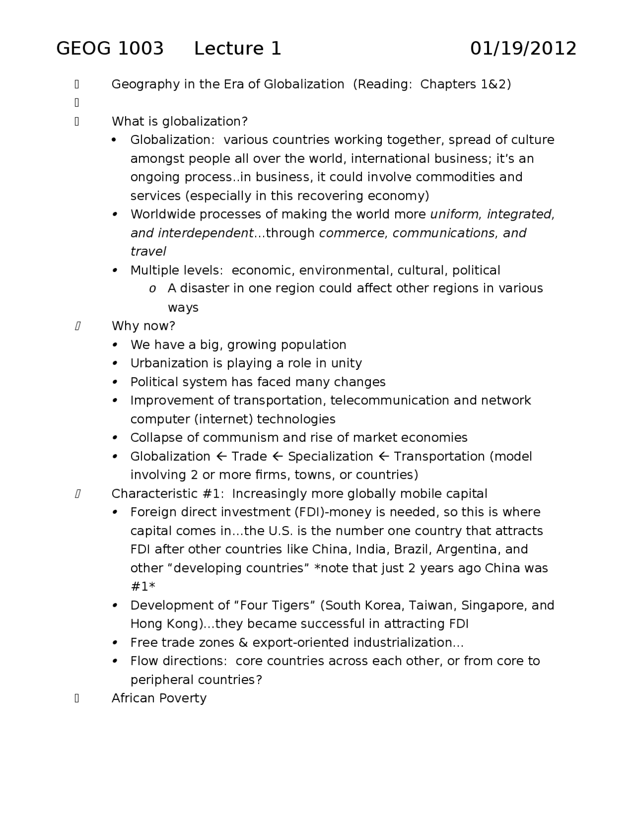 Geography in the Era of Globalization - Study Guide - Exam 1 | GEOG ...