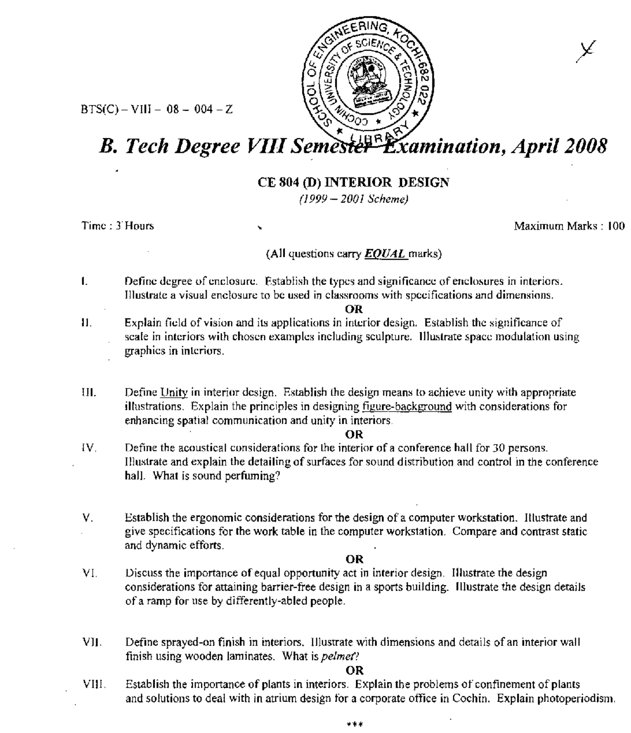 Interior Design – Exam Paper April 2008 – Civil engineering -8th ...