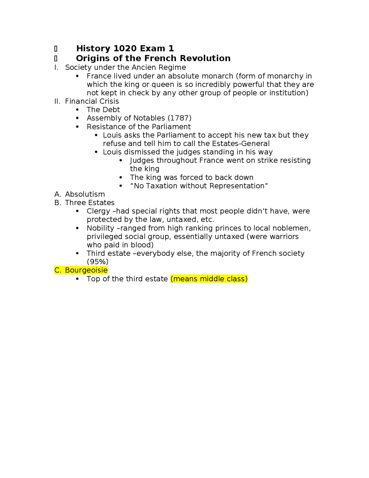 Exam 1 Origins of the French Revolution - World History II | HIST 1020 ...