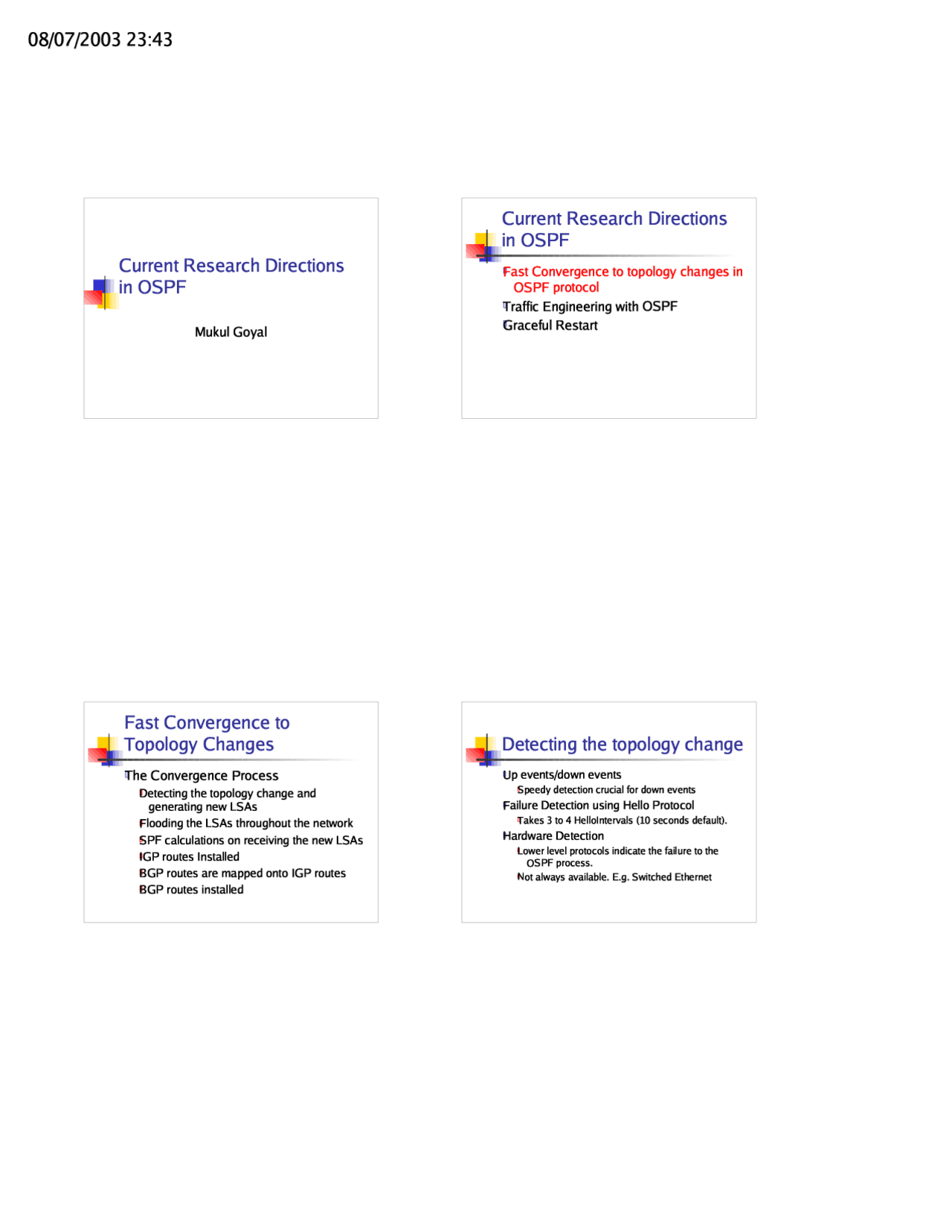Research Directions in OSPF-Advanced Computer Networks-Lecture 05 Slides-Computer Science ...