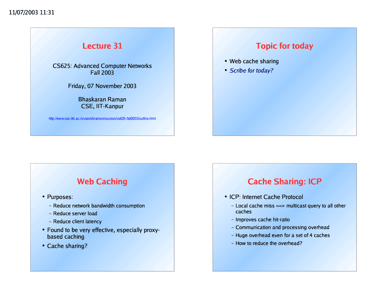 Advanced Computer Networks Lecture 31 Slides Computer Science