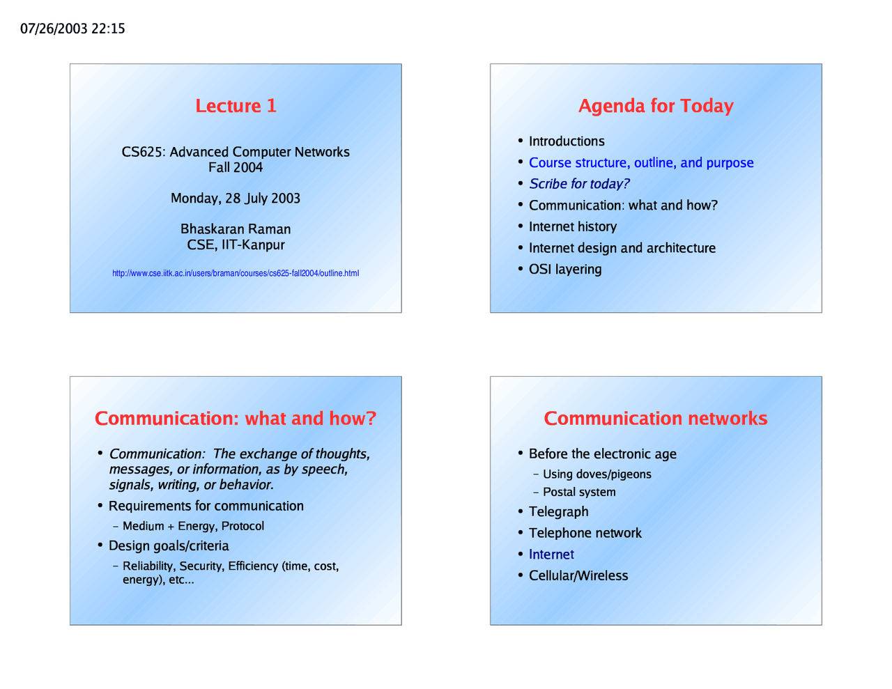 Communication Advanced Computer Networks Lecture 01 Slides Computer