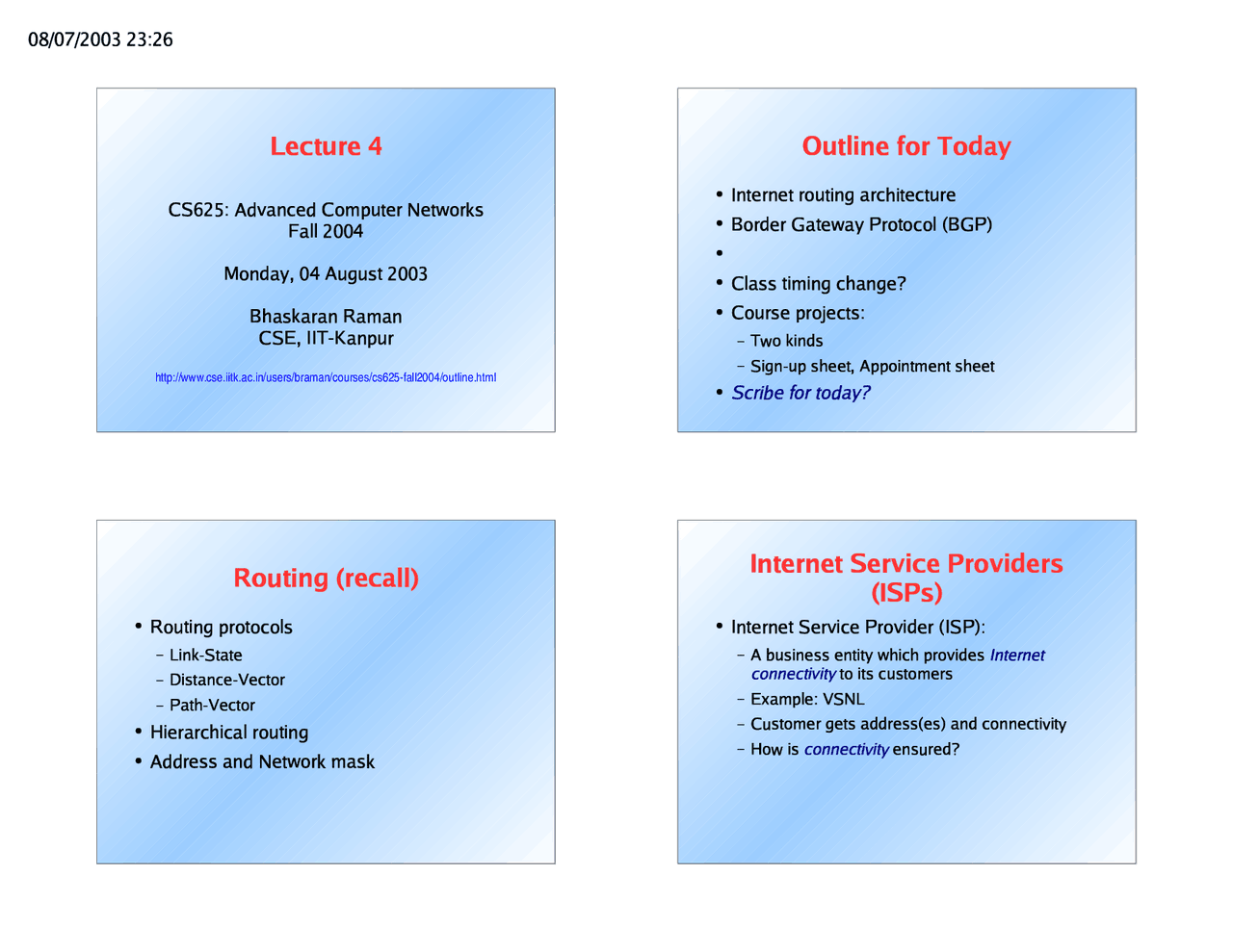 Internet Routing Architecture-Advanced Computer Networks-Lecture 04 Slides-Computer Science ...