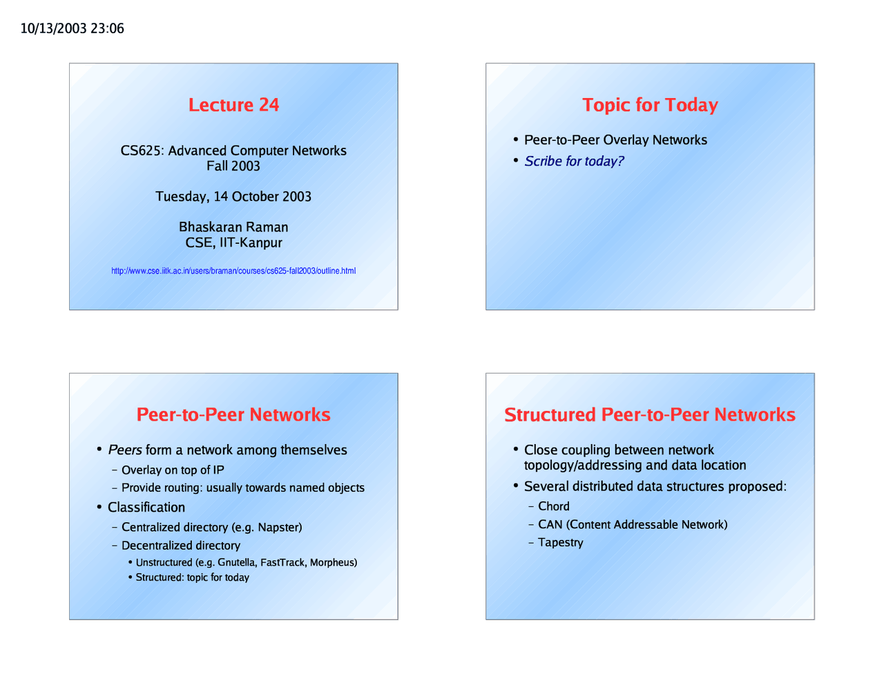Peer to Peer Networks-Advanced Computer Networks-Lecture 24 Slides-Computer Science Engineering ...