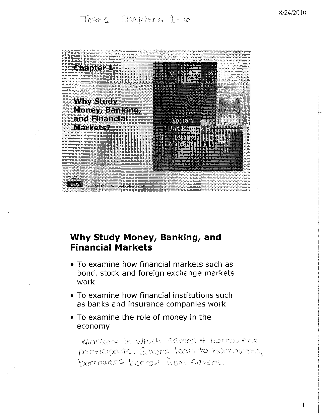 Why Study Money, Banking and Financial Markets - Notes | ECON 2035 ...