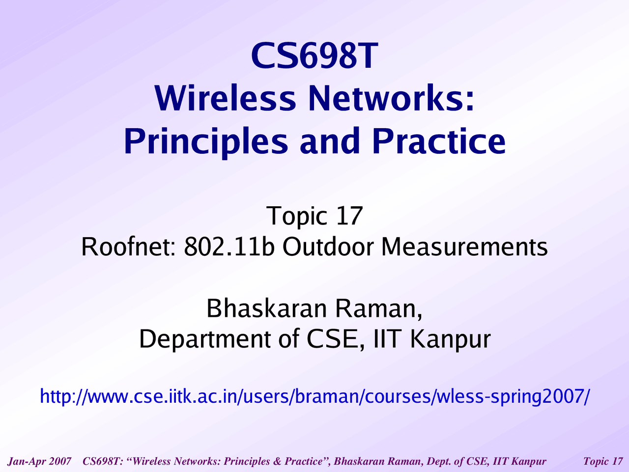 Measuring Performance-Wireless Networking-Lecture 17 Slides-Computer ...