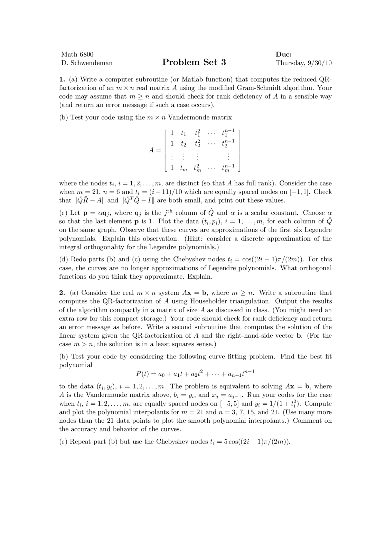 Problem Set 3 Solved For Computational Linear Algebra Math 6800 Docsity