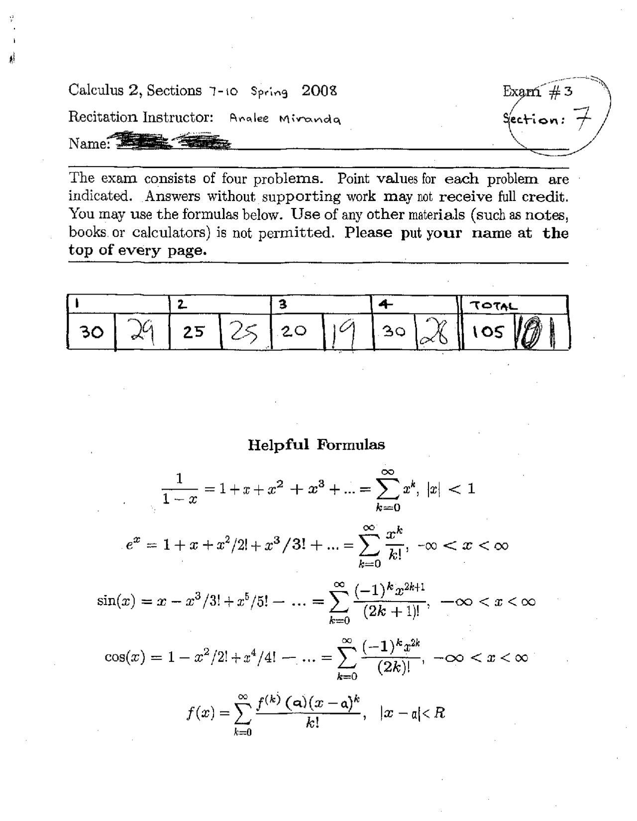 Exam 2 With Resolutions Calculus Ii Math 1020 Docsity