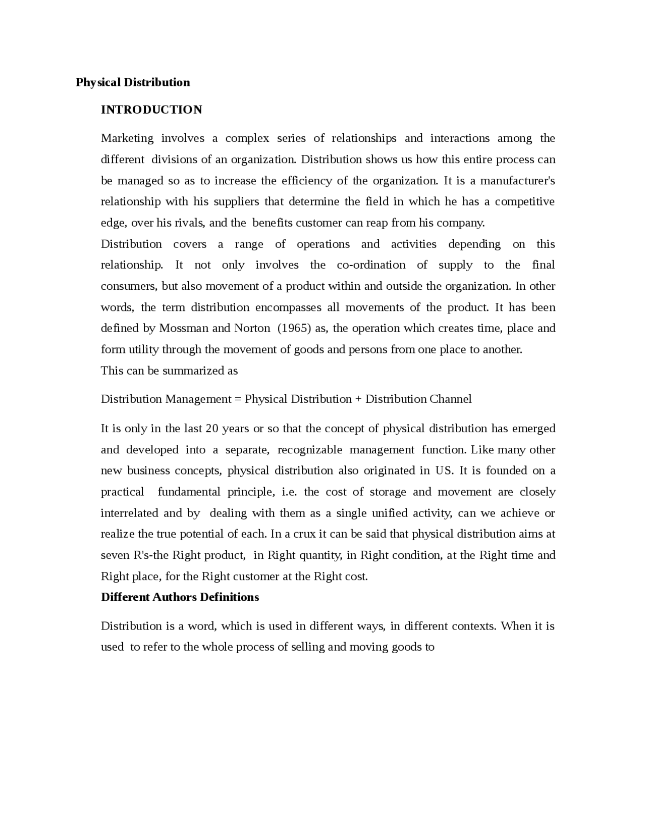 Logistics Management - Physical Distribution - Notes - Business ...