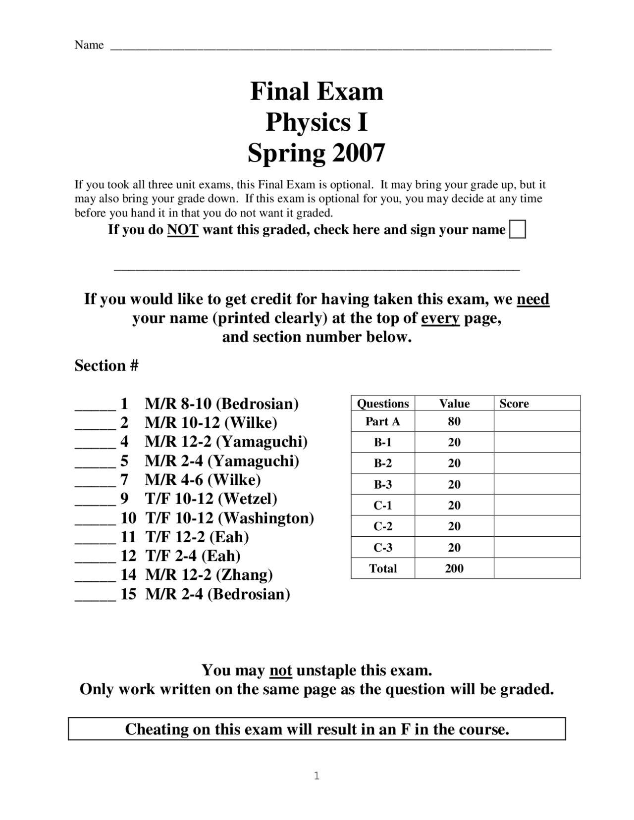 Calculating Torque Final Exam - Physics I | PHYS 1100 | Exams Physics ...