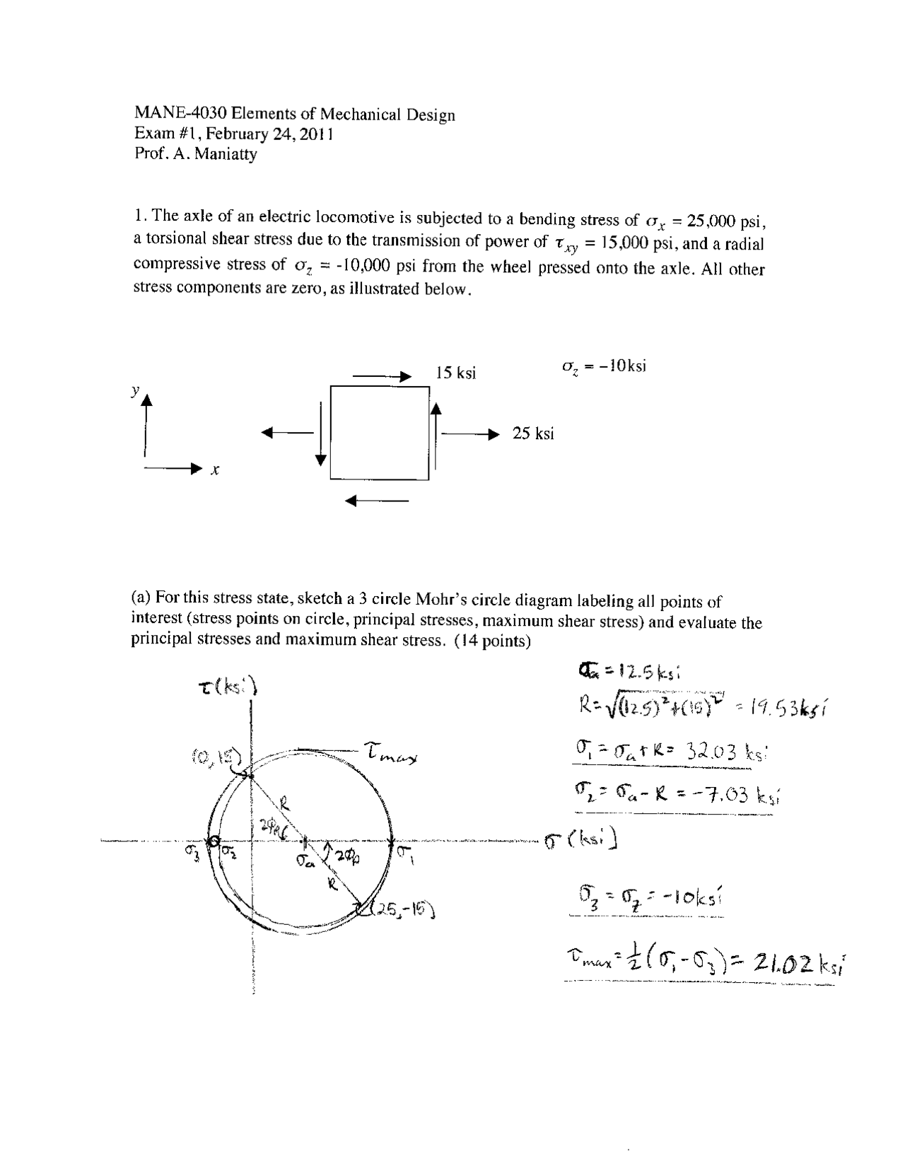 Elements of Mechanical Design - Exam 1 Question with Solutions | MANE ...