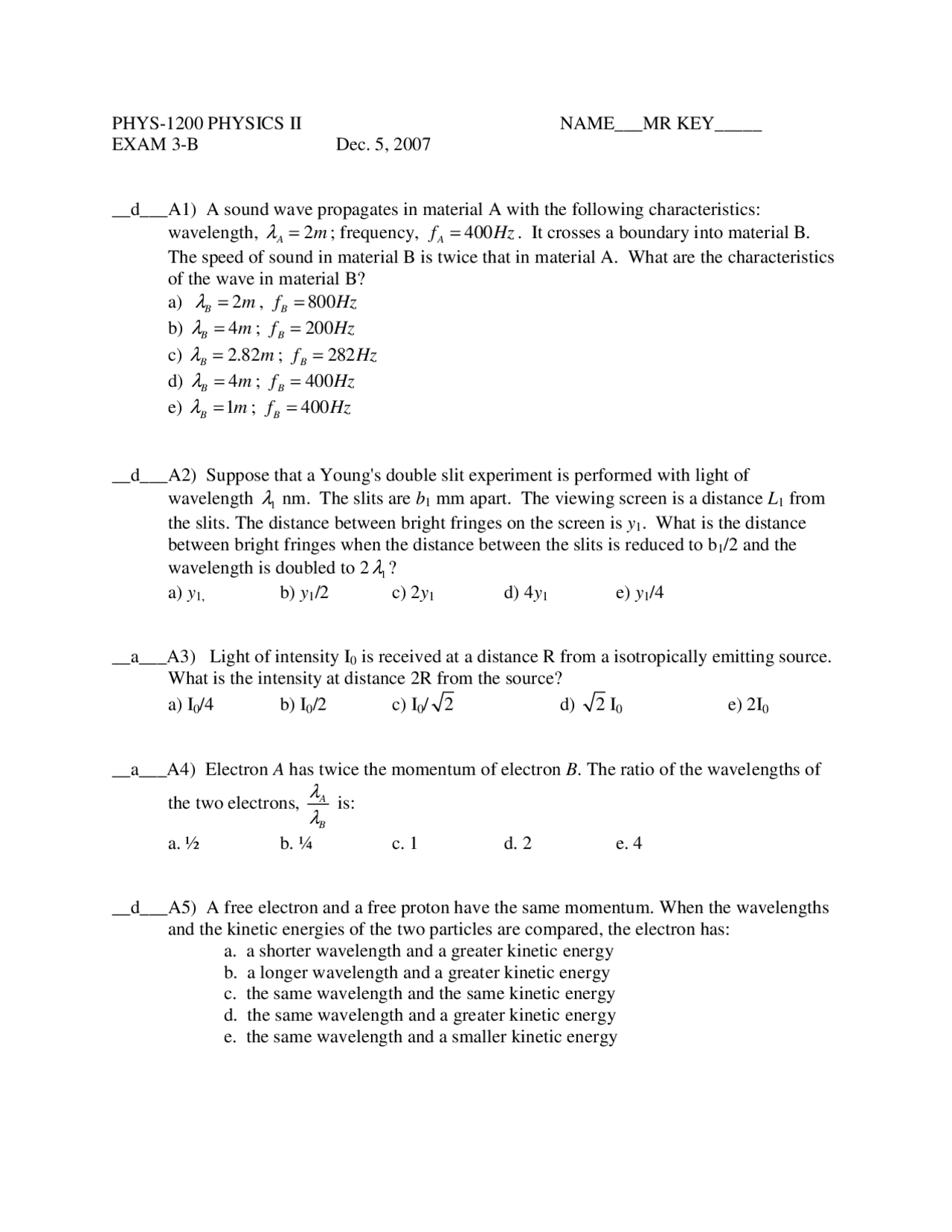Practice Exam 3B Problems on Physics II | PHYS 1200 - Docsity