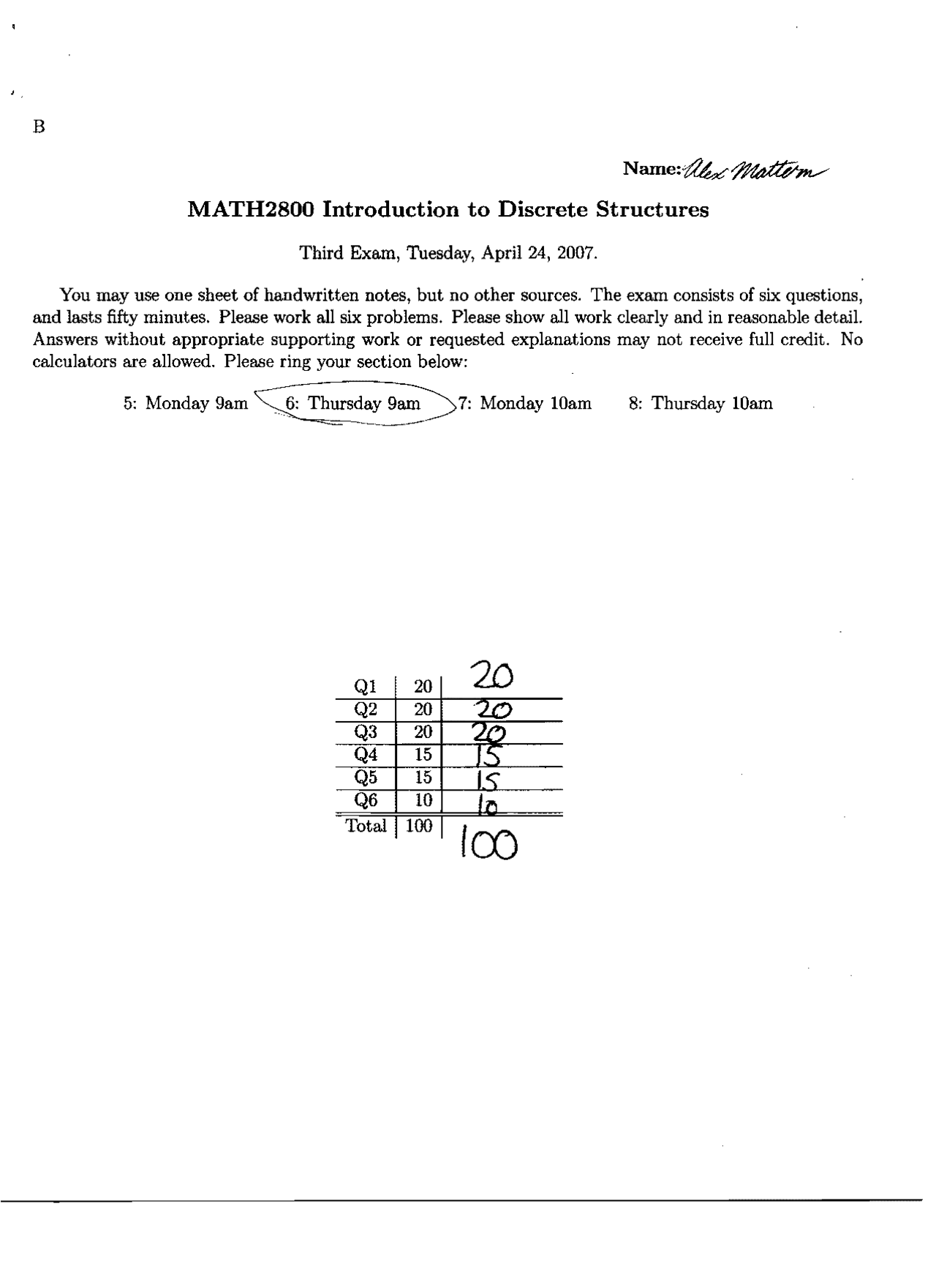 6 Questions With Answer Exam 3 Introduction To Discrete Structures